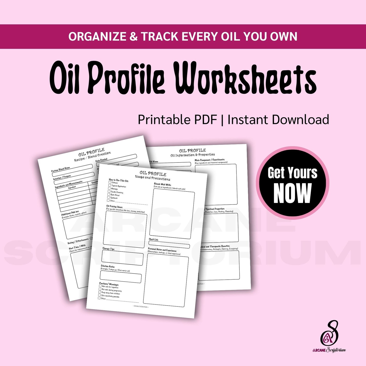 (PDF) Oil Profile Worksheets | Printable | Digital Download - Payhip