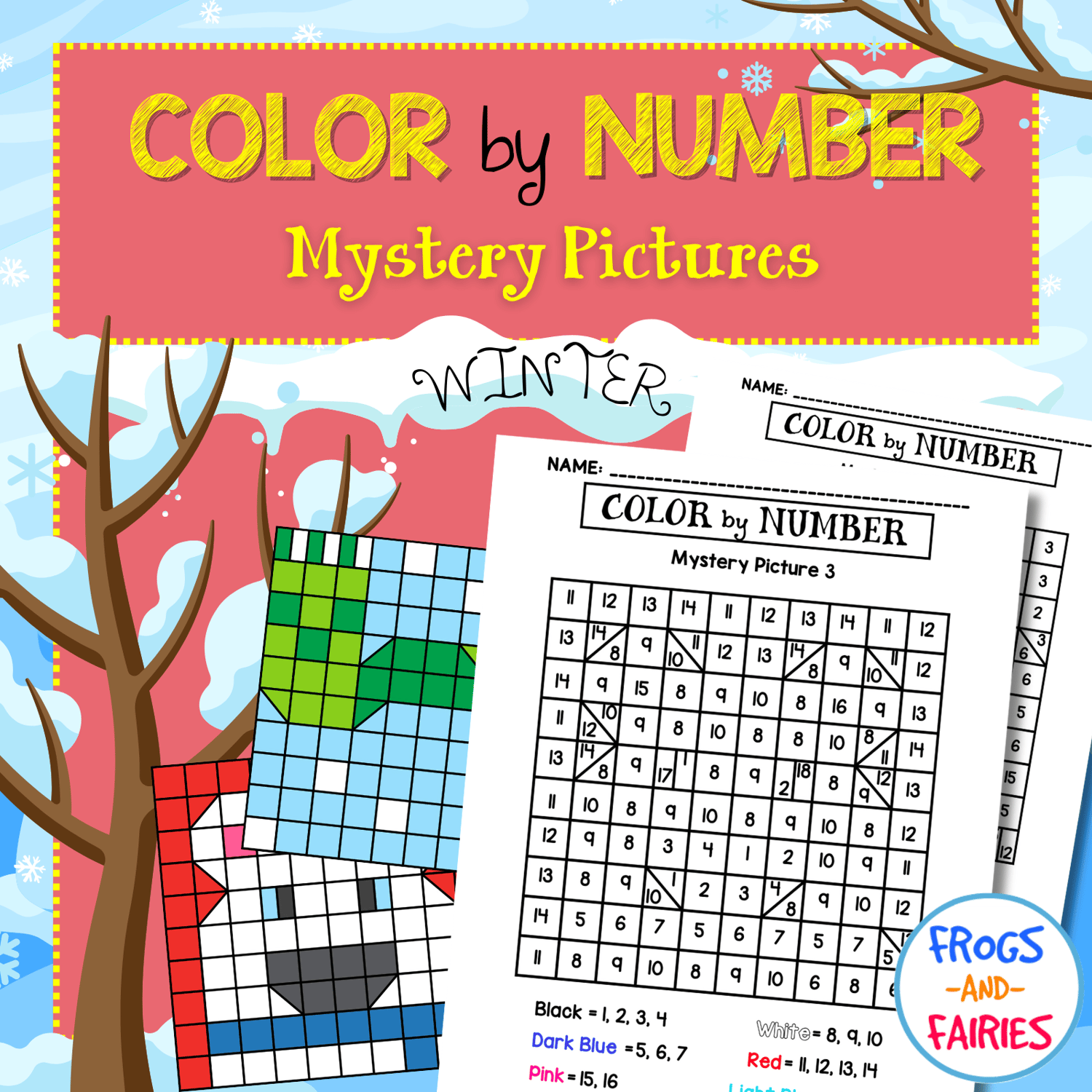 Winter Mystery Pictures: Color by Code Numbers 1-20 | No-Prep Math ...