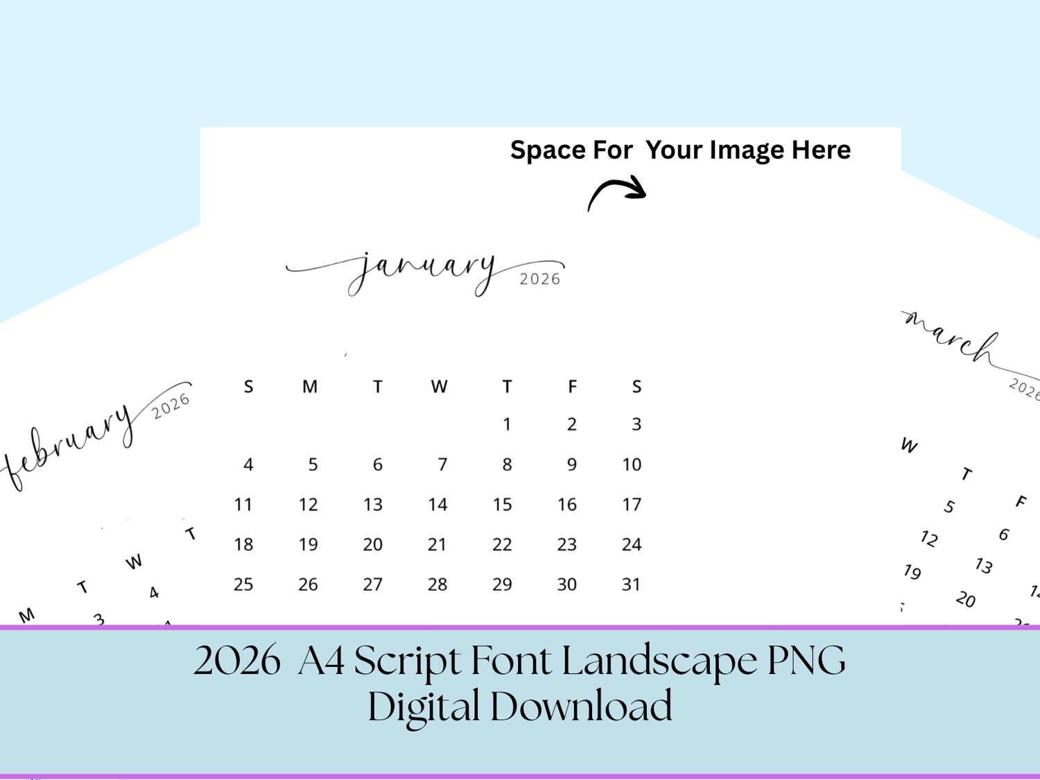 2026 A4 Landscape Calendar – Script Font | Canva Editable PNG Set - Payhip