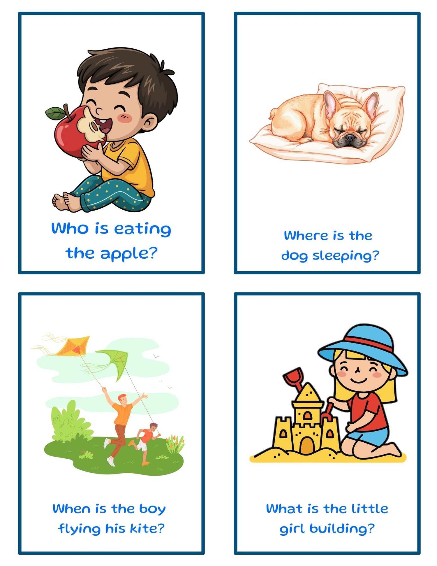 Printable PDF Flashcards: WH-Questions for Kids