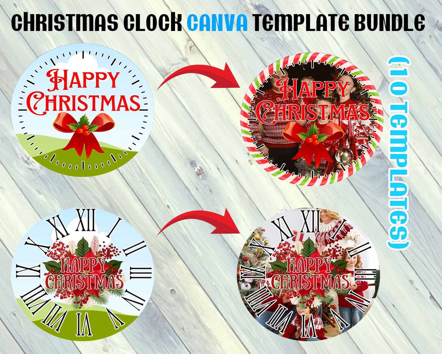 Free Christmas Clock Design 1 Canva Template – Fully Editable Holiday ...