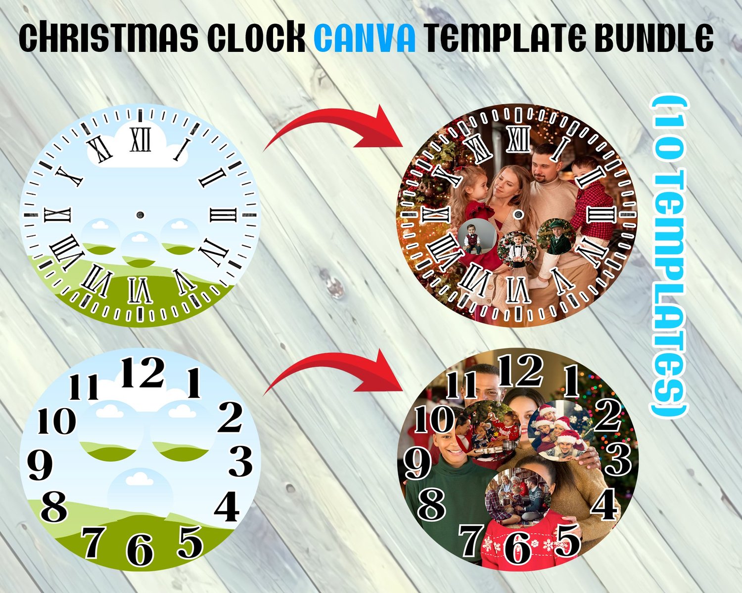 Free Christmas Clock Design 1 Canva Template – Fully Editable Holiday ...
