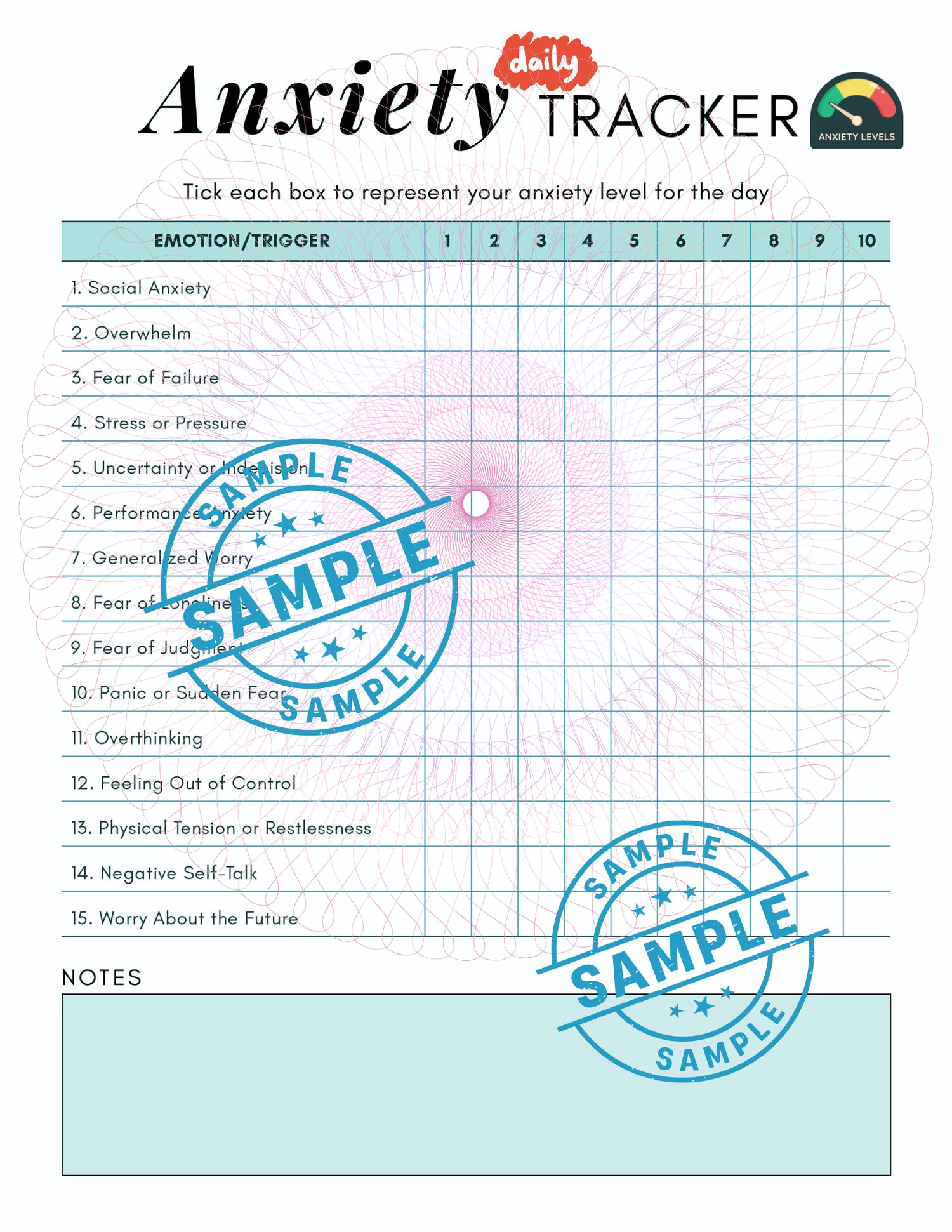 Daily Anxiety Tracker (Set of 7) Free Gift - Payhip