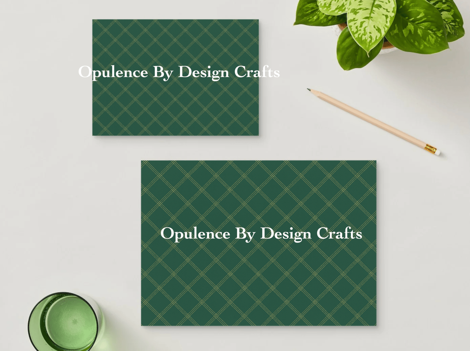 Opulence By Design Crafts Green with Gold Plaid Faux Stitched Design ...