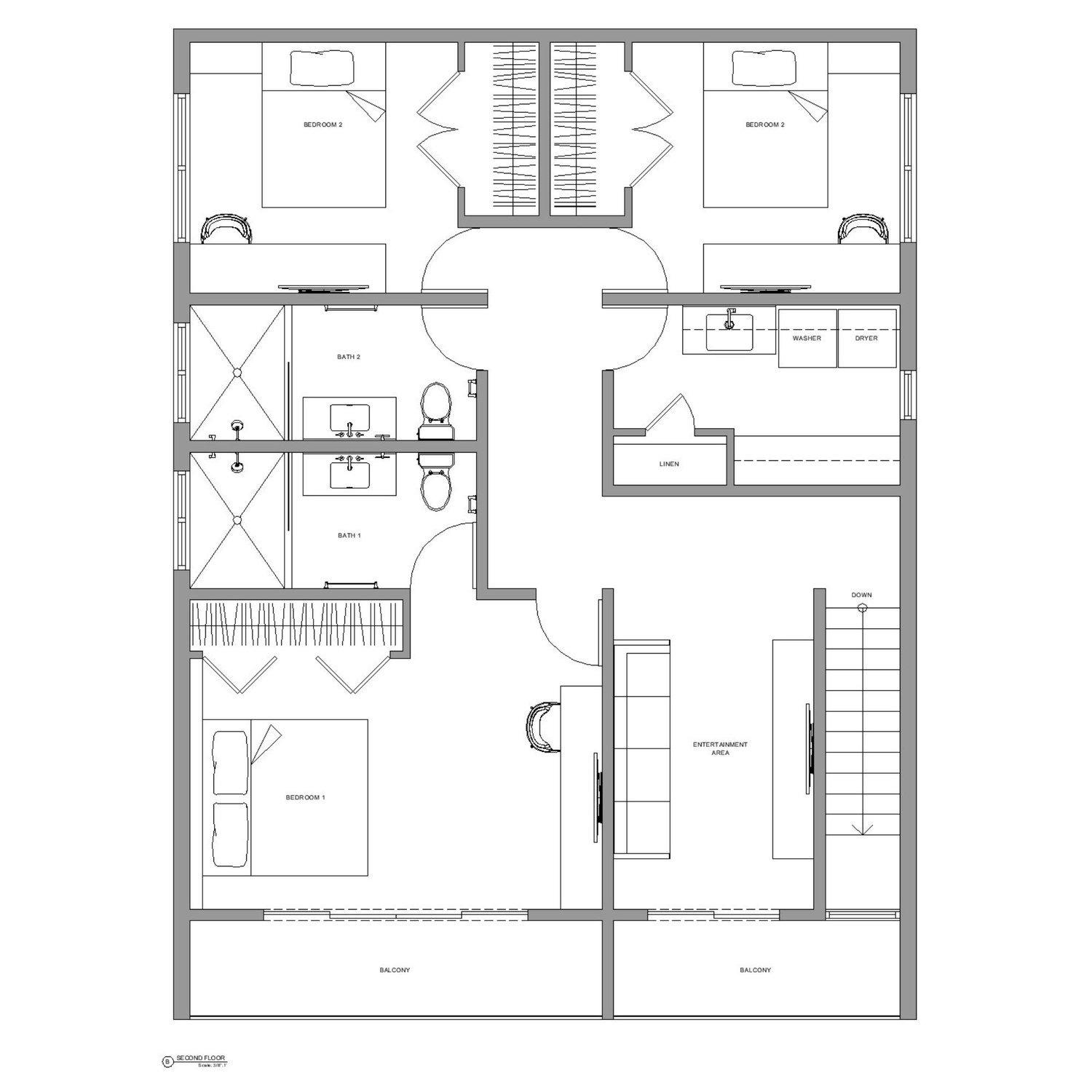 30x40 Two-Storey House Floor Plan (PDF CAD) | Complete Layout with ...