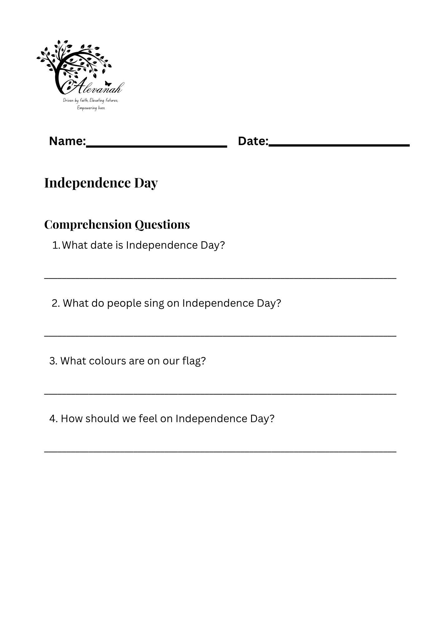 National Stories Comprehension Worksheets Infant-PDF 1 - Payhip