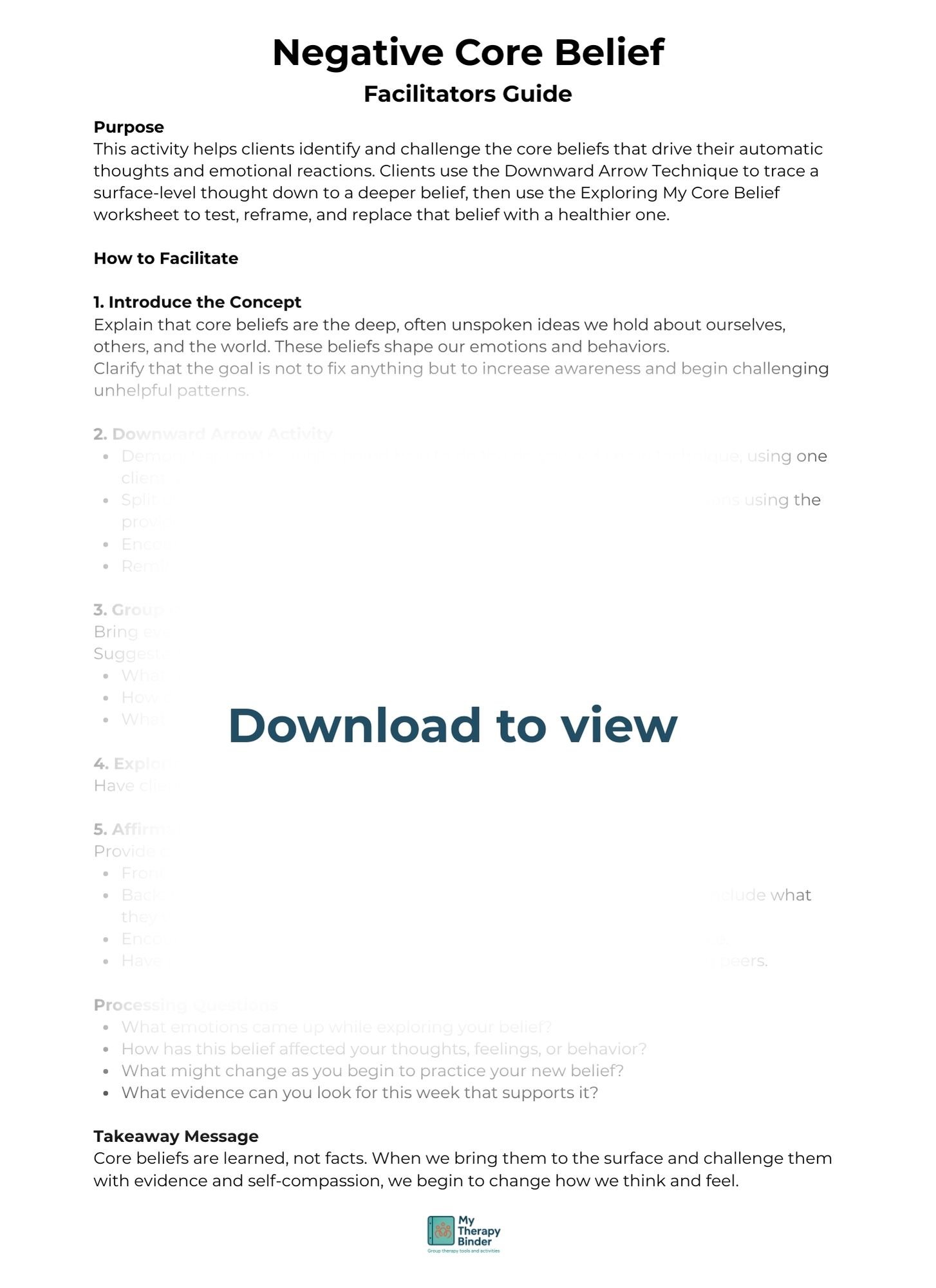 Negative Core Beliefs - Downward Arrow Technique - Payhip