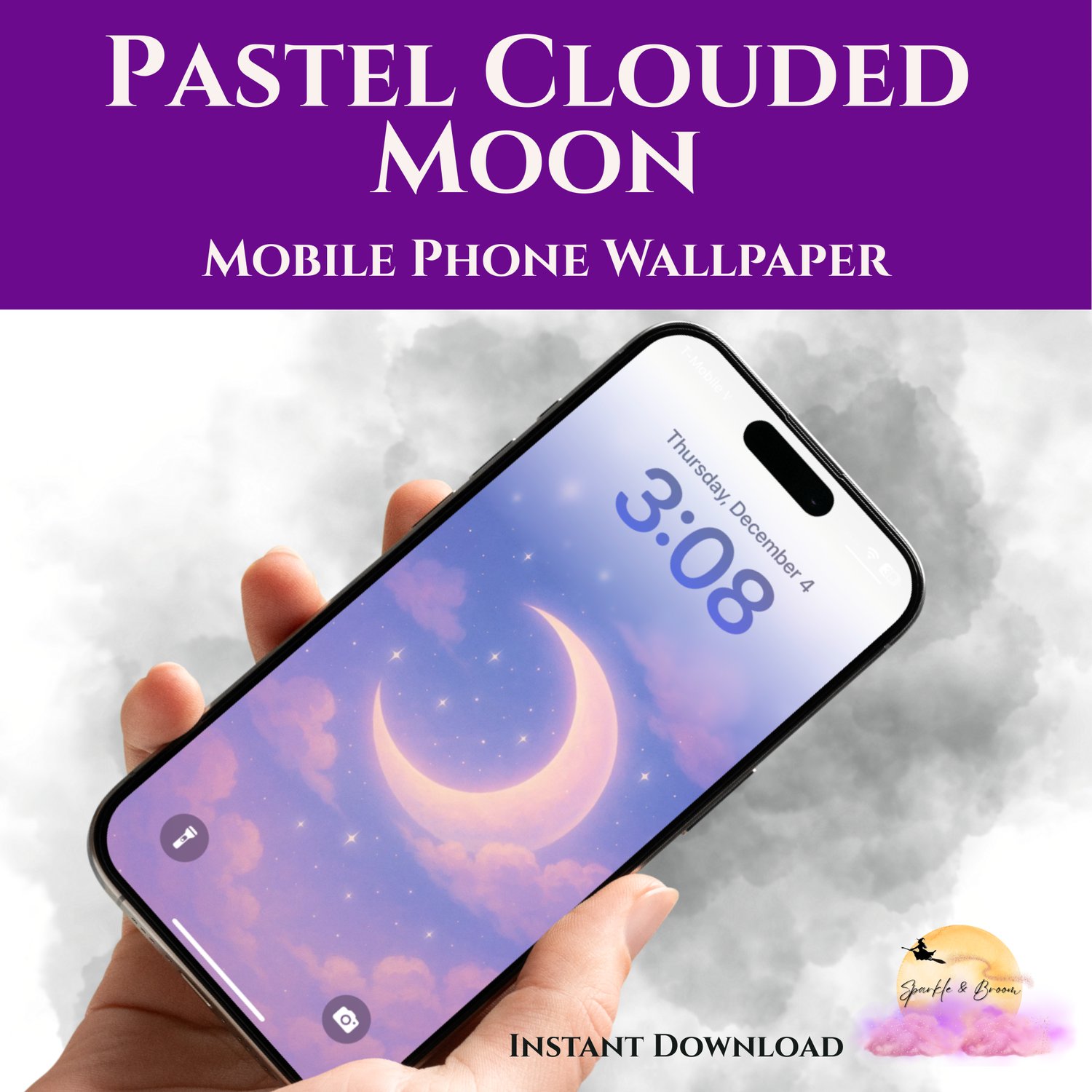 Pastel Clouded Moon | Dreamy Witchcore Celestial Wallpaper - Payhip