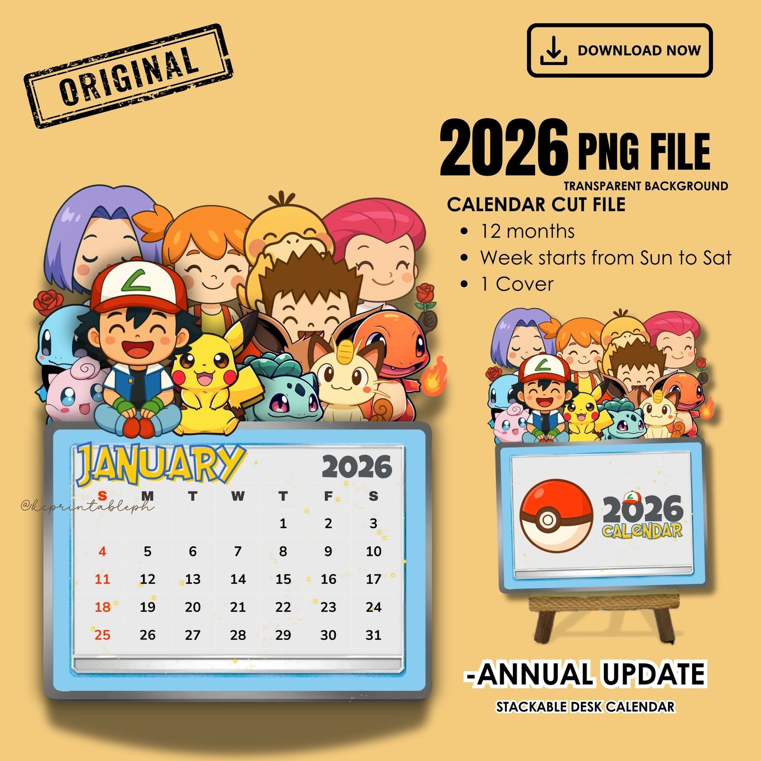 2026 Pokémon Chibi Stackable Desk Calendar – Printable, Cricut ...