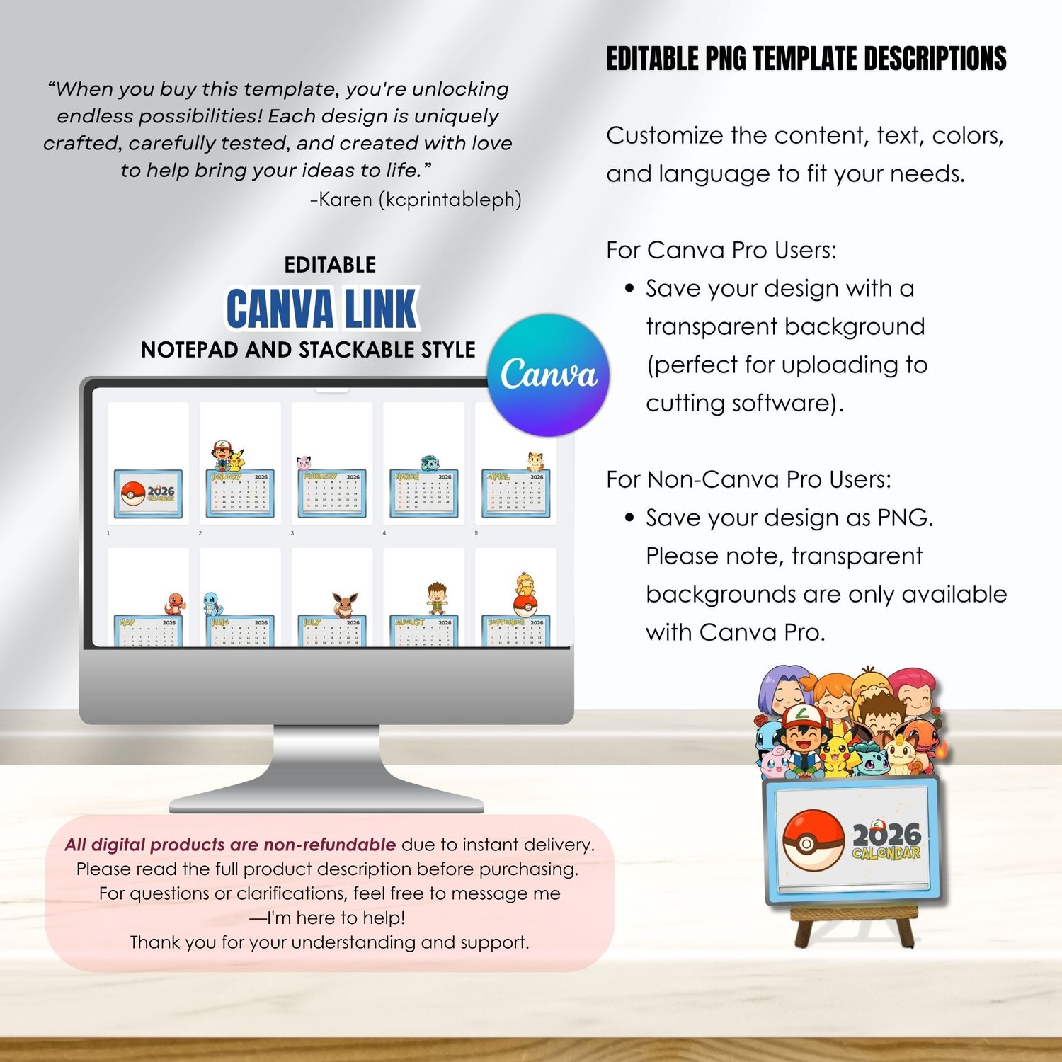 2026 Pokémon Chibi Stackable Desk Calendar – Printable, Cricut ...