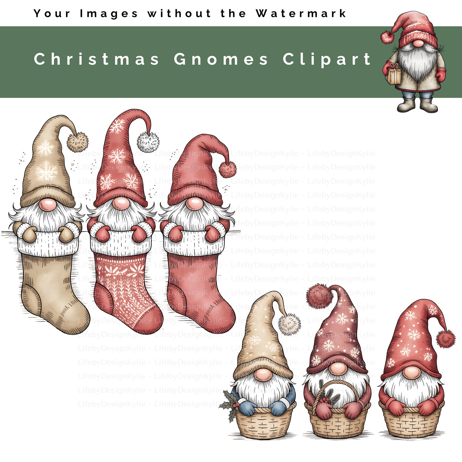 Christmas Gnomes Clipart Set – Vintage Gnome Decoration for Holiday Crafts