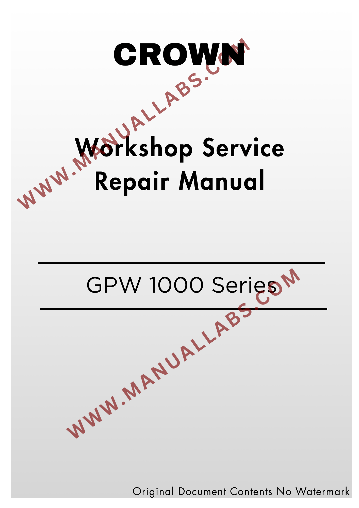 Crown Forklift GPW 1000 Series Workshop Service Repair & Parts ...