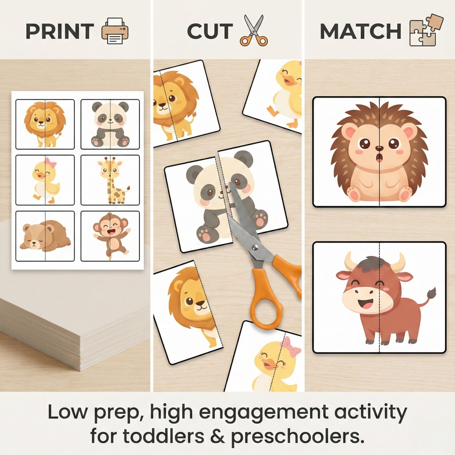 Animals Matching Game Printable | 30 Animal Symmetry Cards | Preschool ...