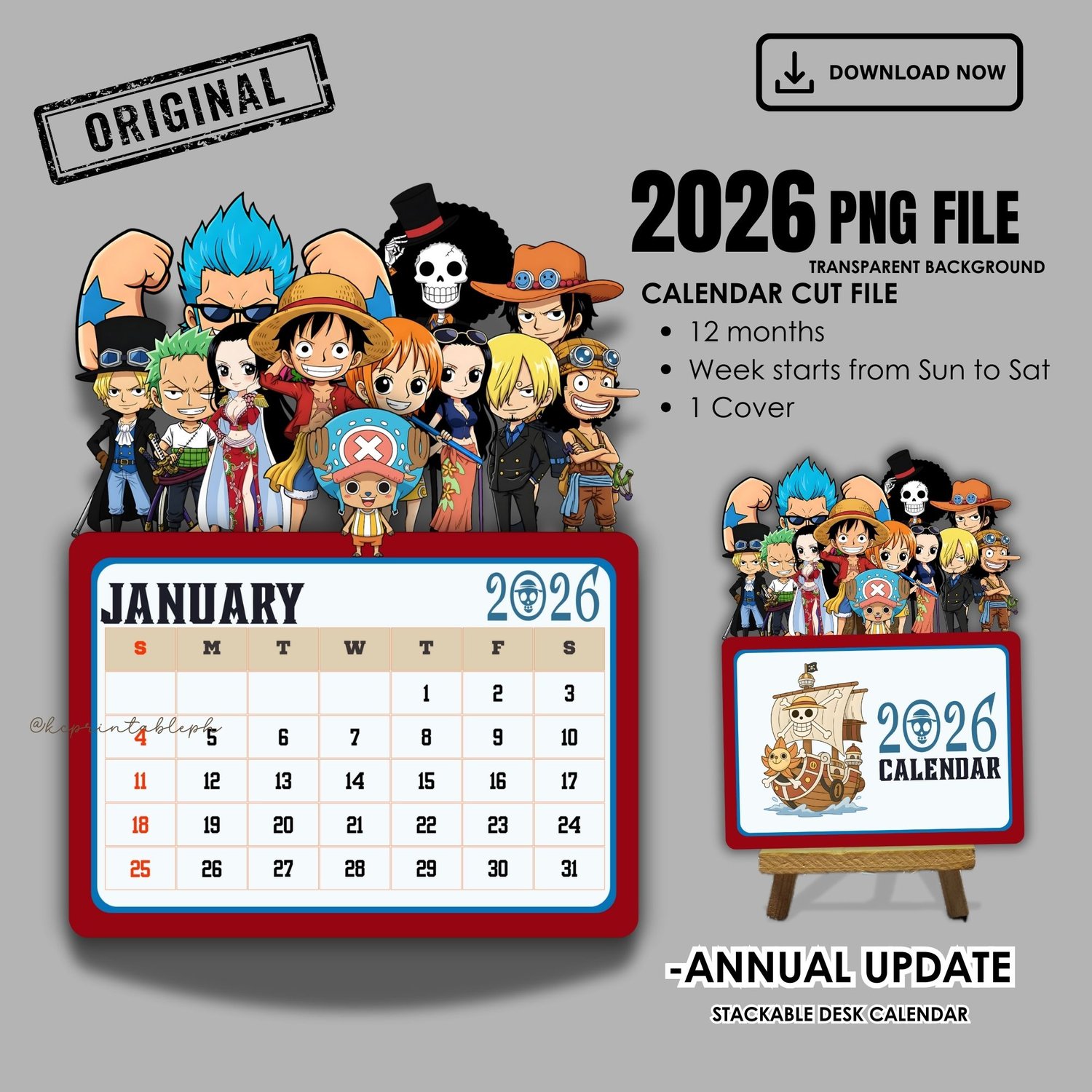 2026 One Piece Chibi Stackable Desk Calendar – Printable, Cricut ...