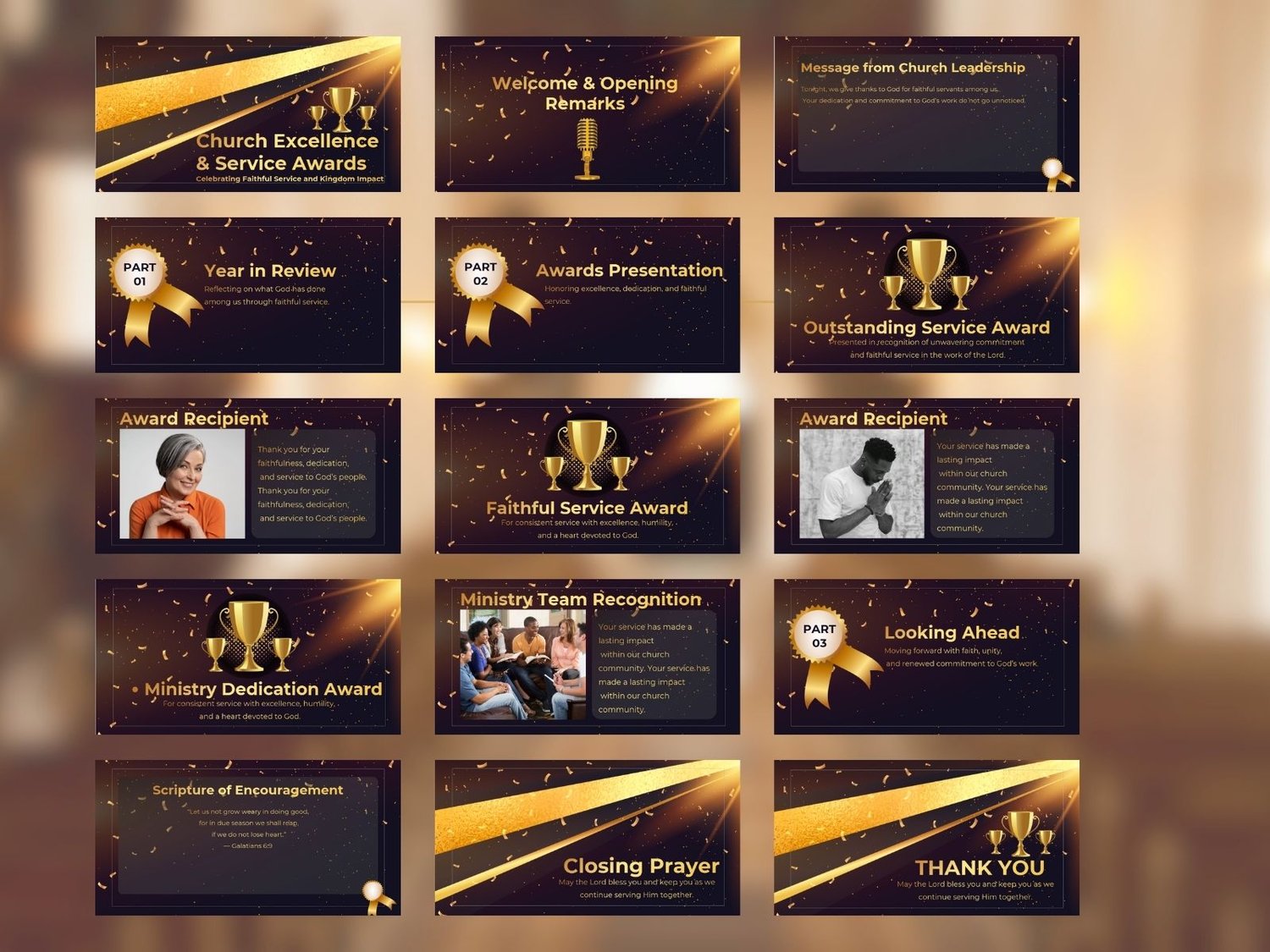Black & Gold Church Excellence and Service Awards – 15 Editable Canva ...