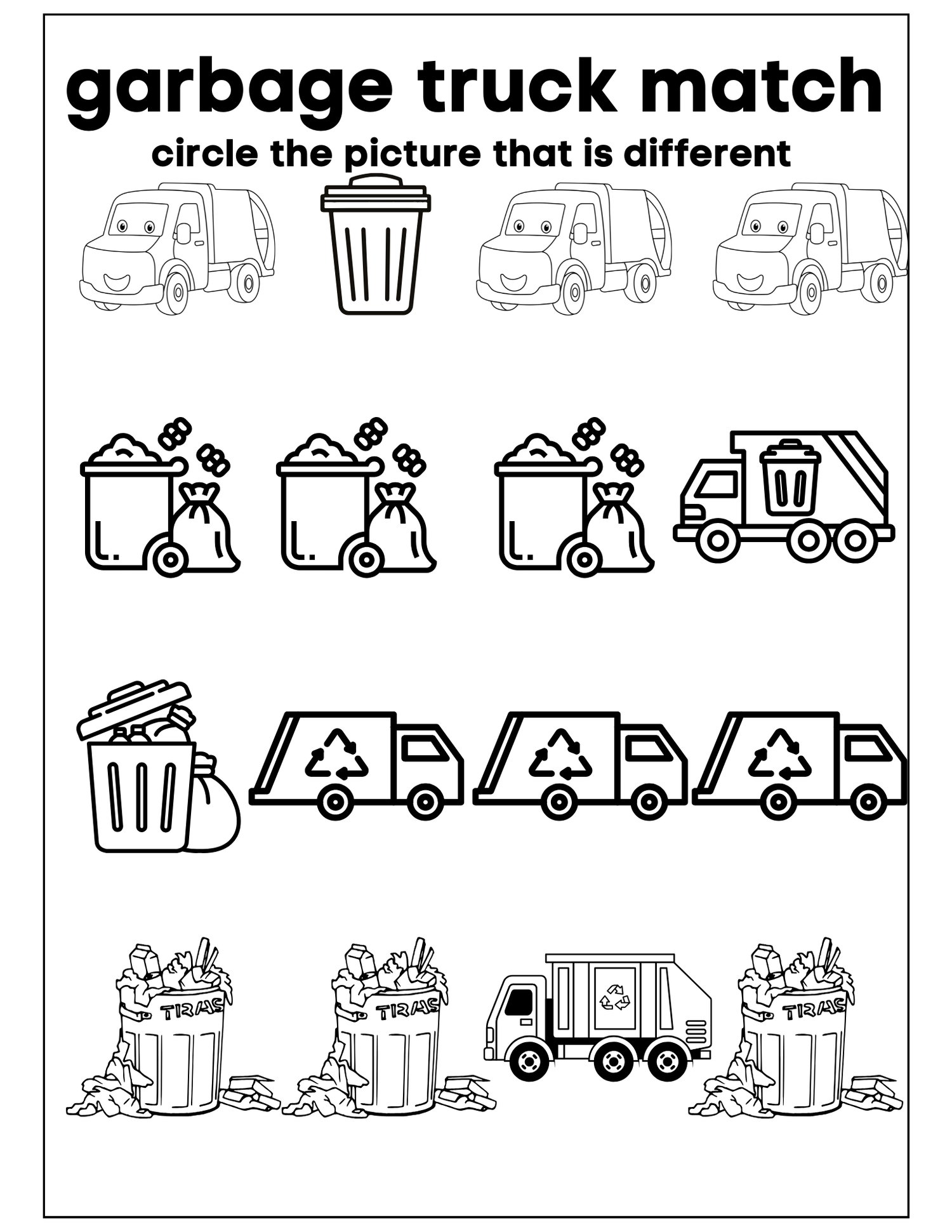 Garbage Truck Toddler Activity Pack | Tracing, Matching & Build-a-Truck ...