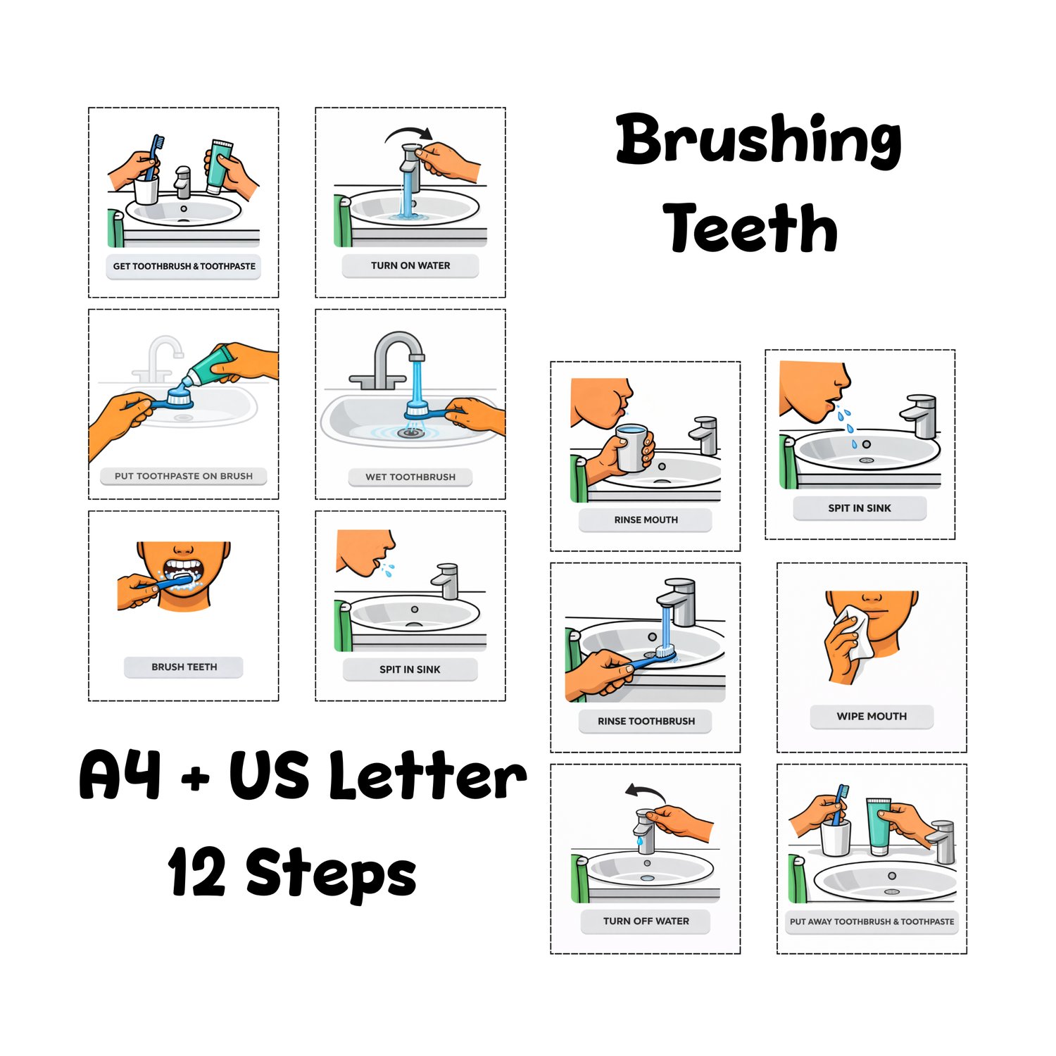 Visual Schedule Cards: Tooth Brushing Guide for Toddlers with Autism ...