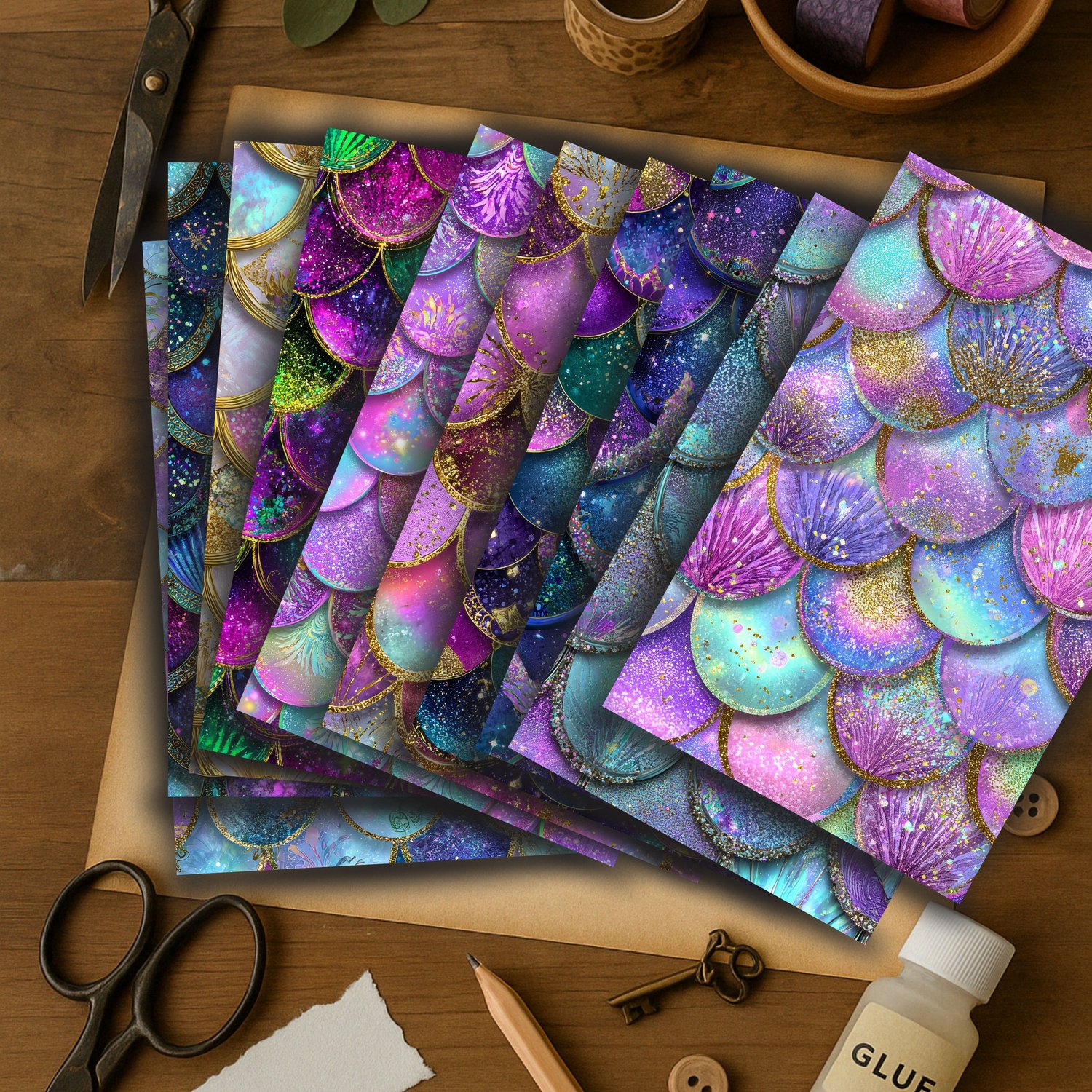 Iridescent Mermaid Scales Seamless Patterns Digital Paper Digital ...