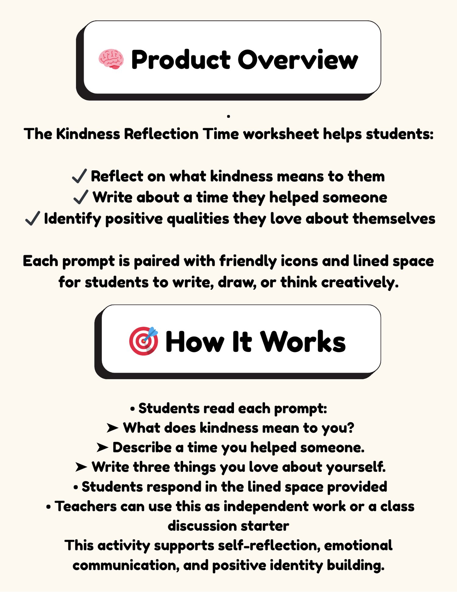 Kindness Reflection Time | Writing Worksheet for Elementary (Print & Go ...