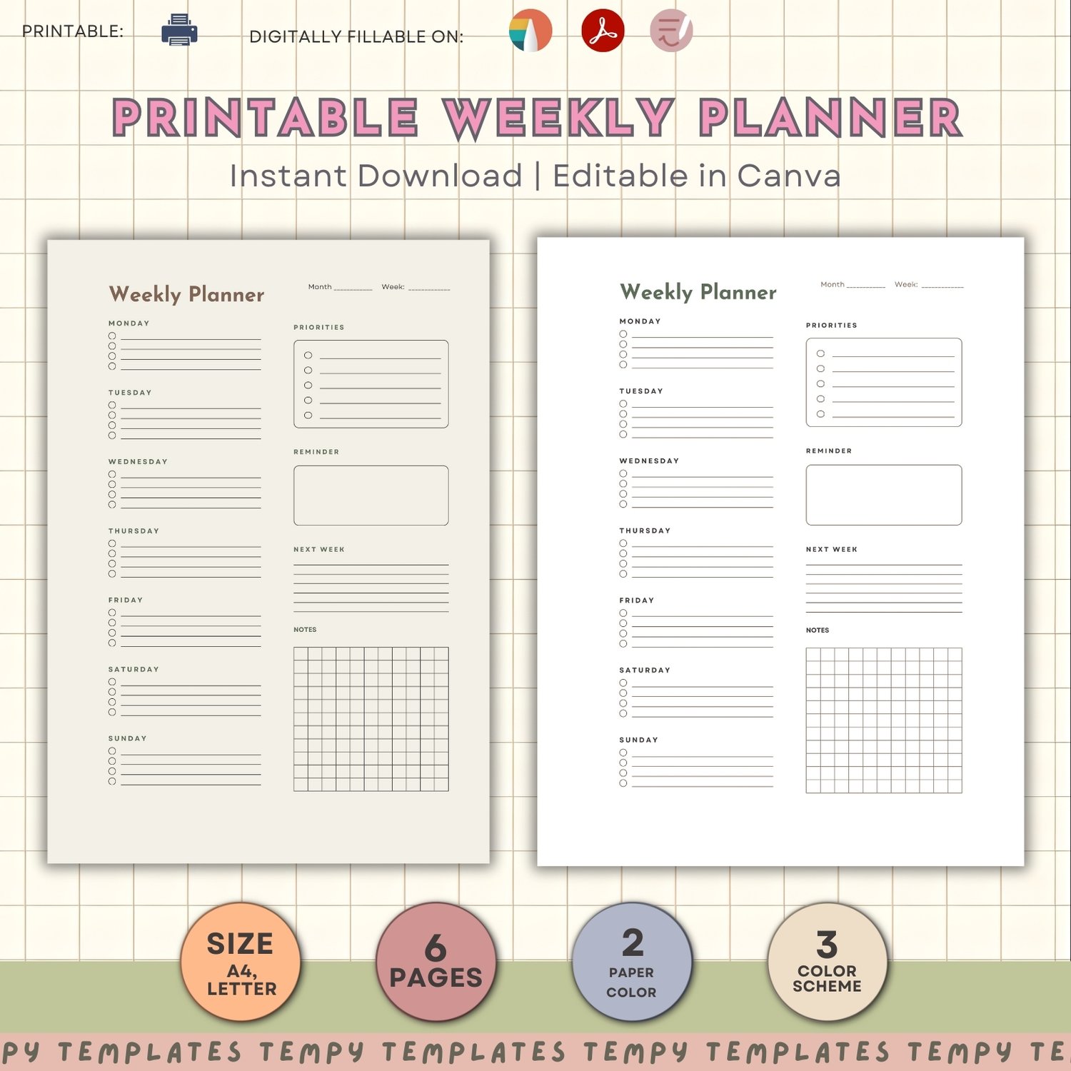 Simple Printable Digital Weekly Planner - Payhip