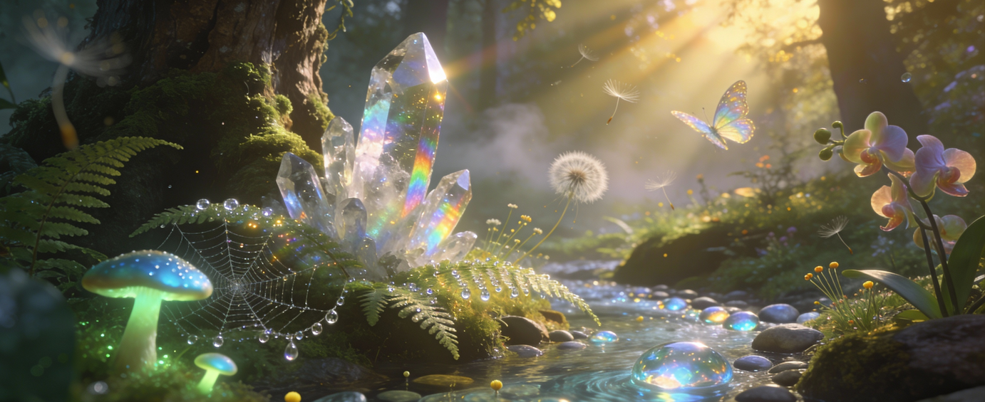 Enchanted Crystal Forest Dawn 16:9 Nature Art - Payhip