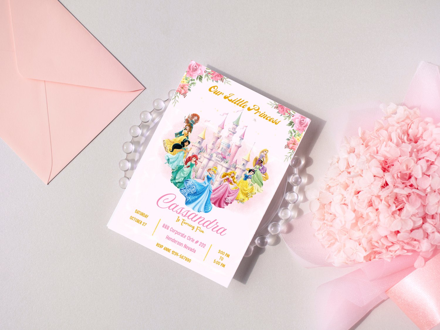 Editable Royal Princess Magical Birthday Party Invite | Canva Digital ...