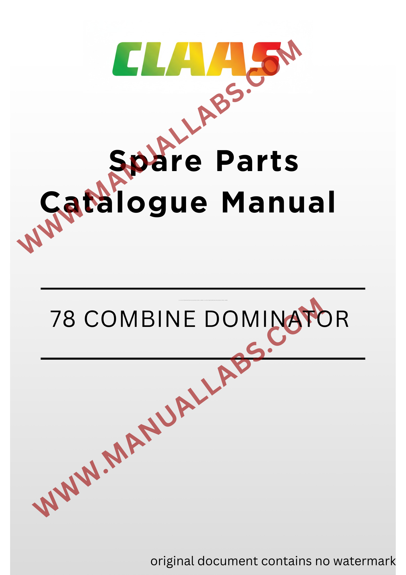 Claas 78 Combine Dominator Spare Parts Catalogue Manual
