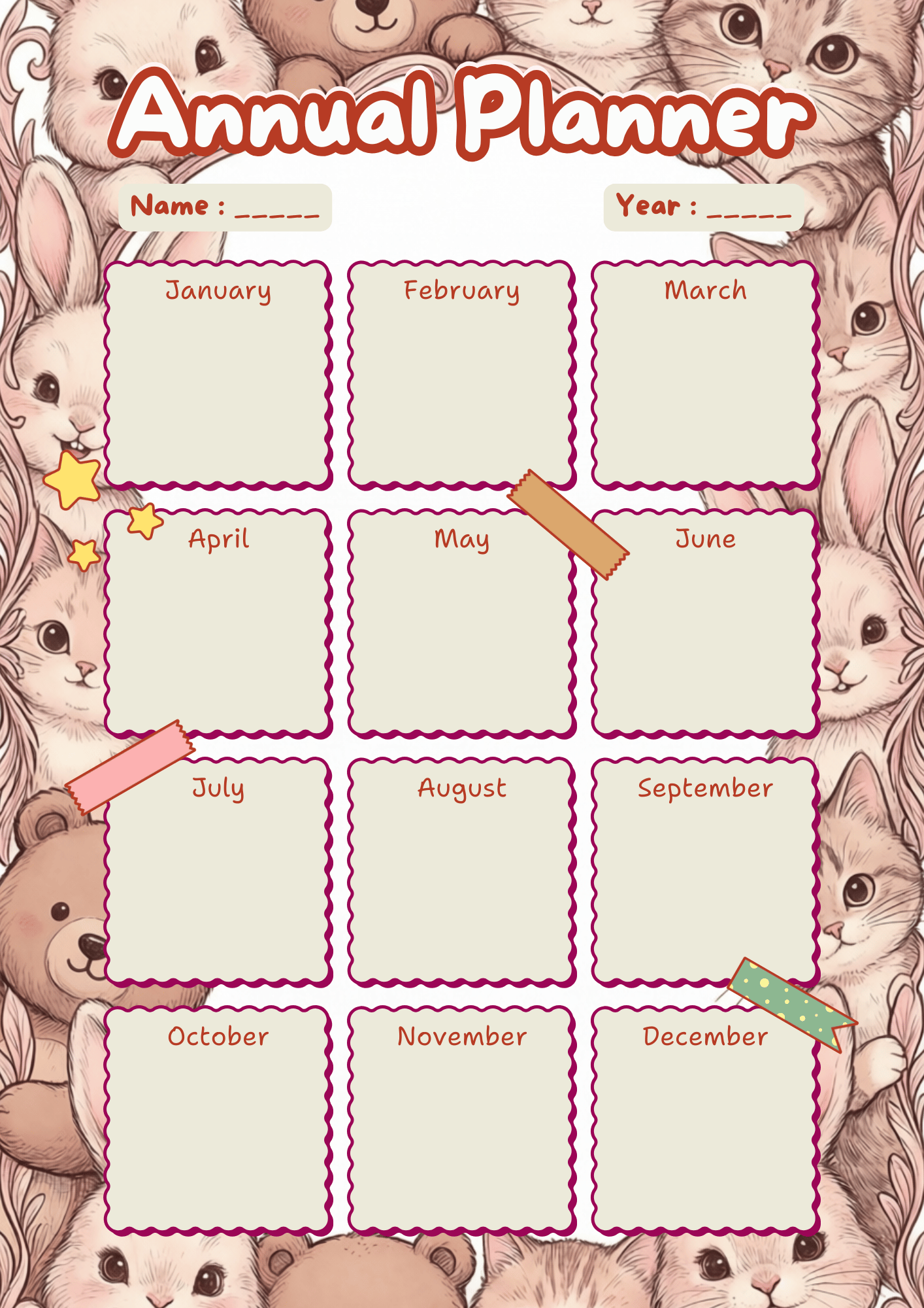 Cute Kawaii Animal Planner 2026 | Bunny, Bear & Kitty Pastel Planner ...