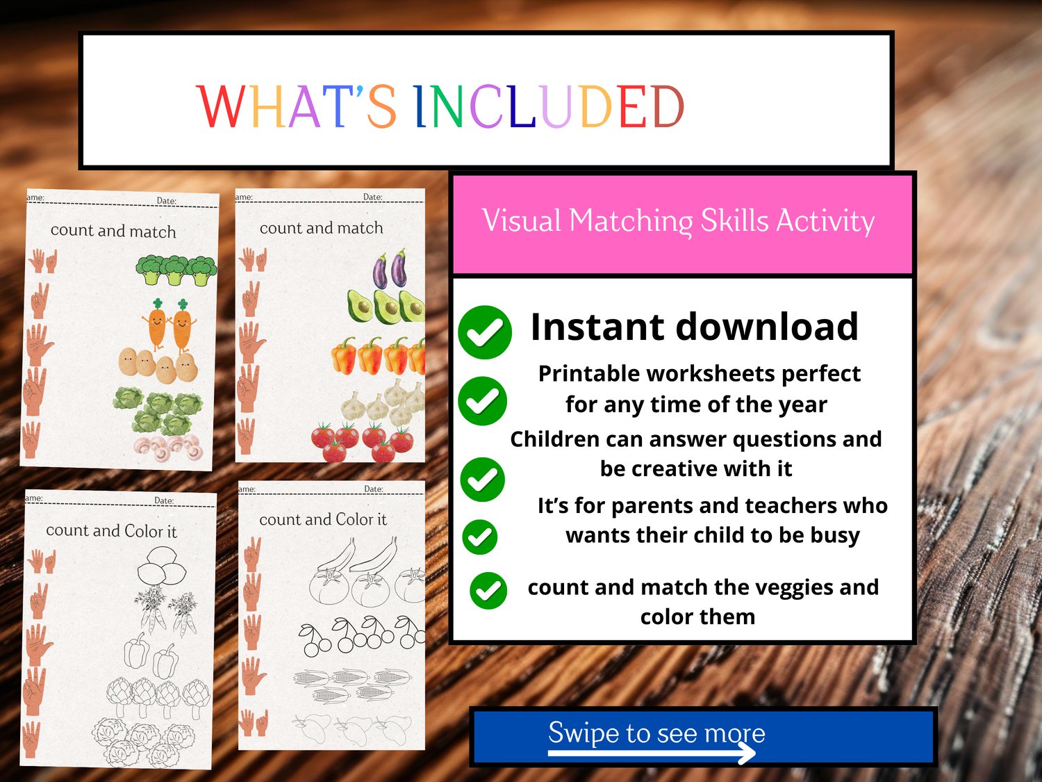 Match the Veggies Worksheet | Count & Match Vegetables | Preschool Math ...