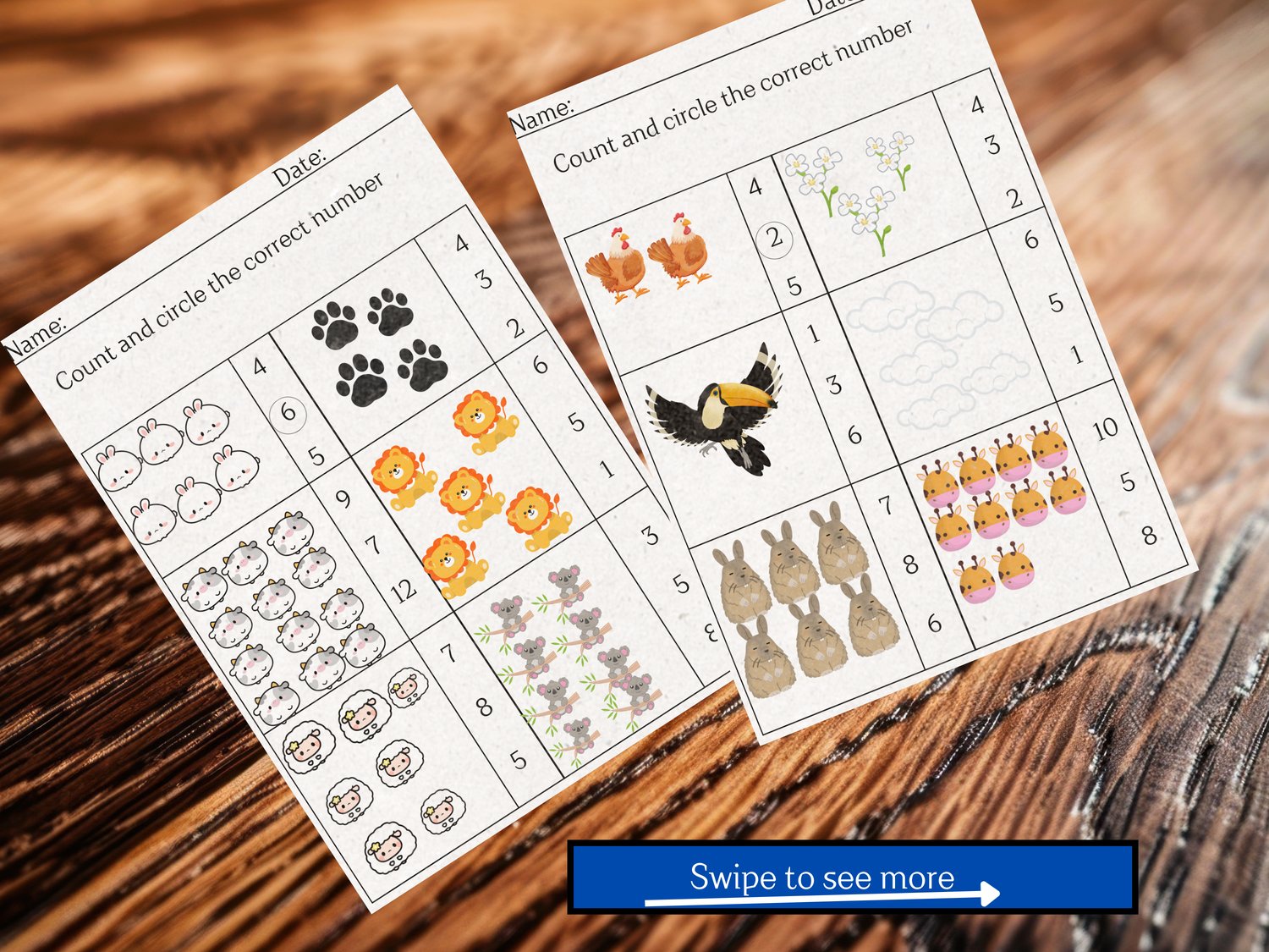 Preschool Counting Practice Printable, Fun Animal Math Worksheets for ...