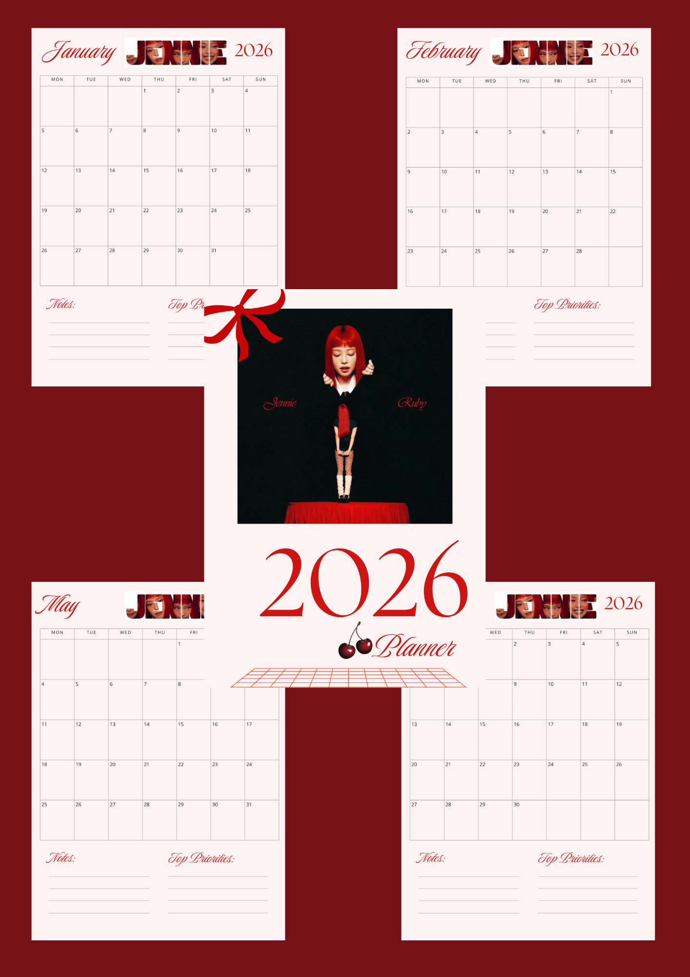 2026 Jennie Red Ruby Theme Planner - Payhip