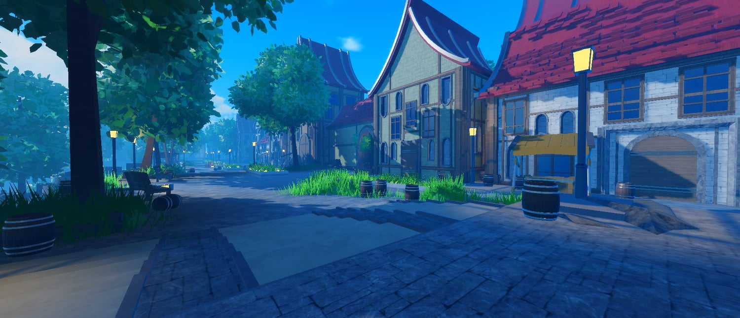 Stylized Blocky Roblox Medieval Village Map