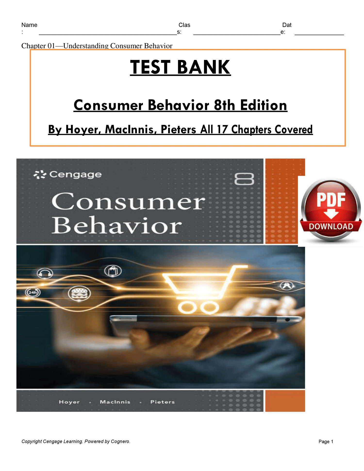 Consumer Behavior Practice Test Bank (Chapters 1–17) | Hoyer, MacInnis ...
