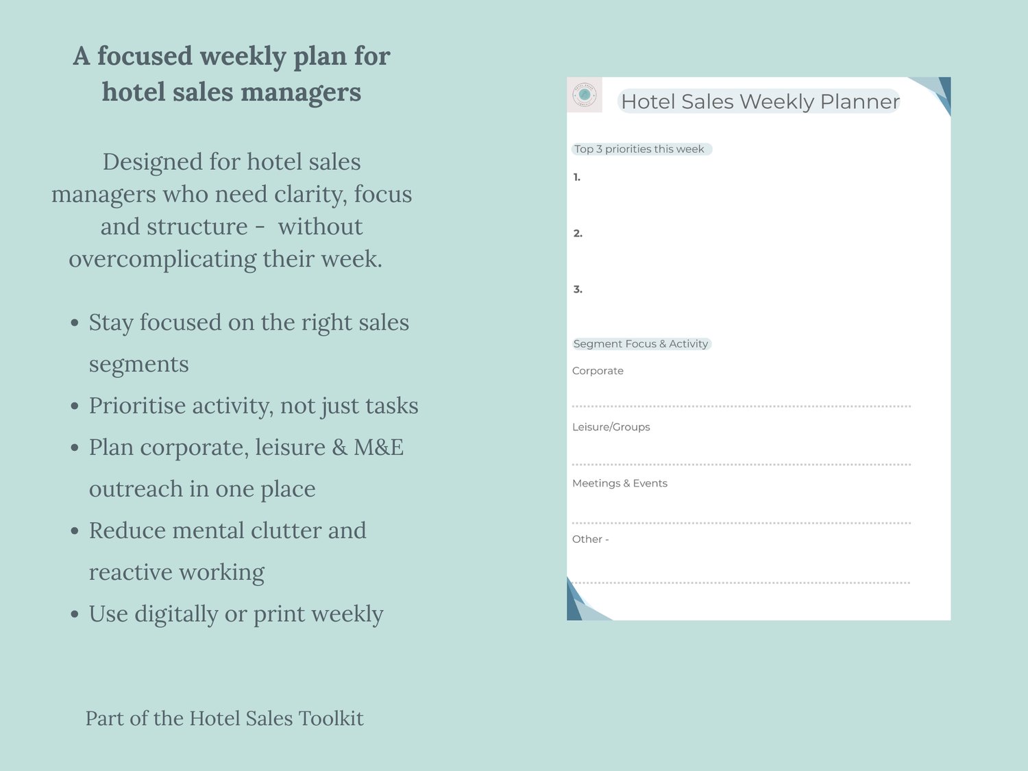 Hotel Sales Weekly Planner - Payhip