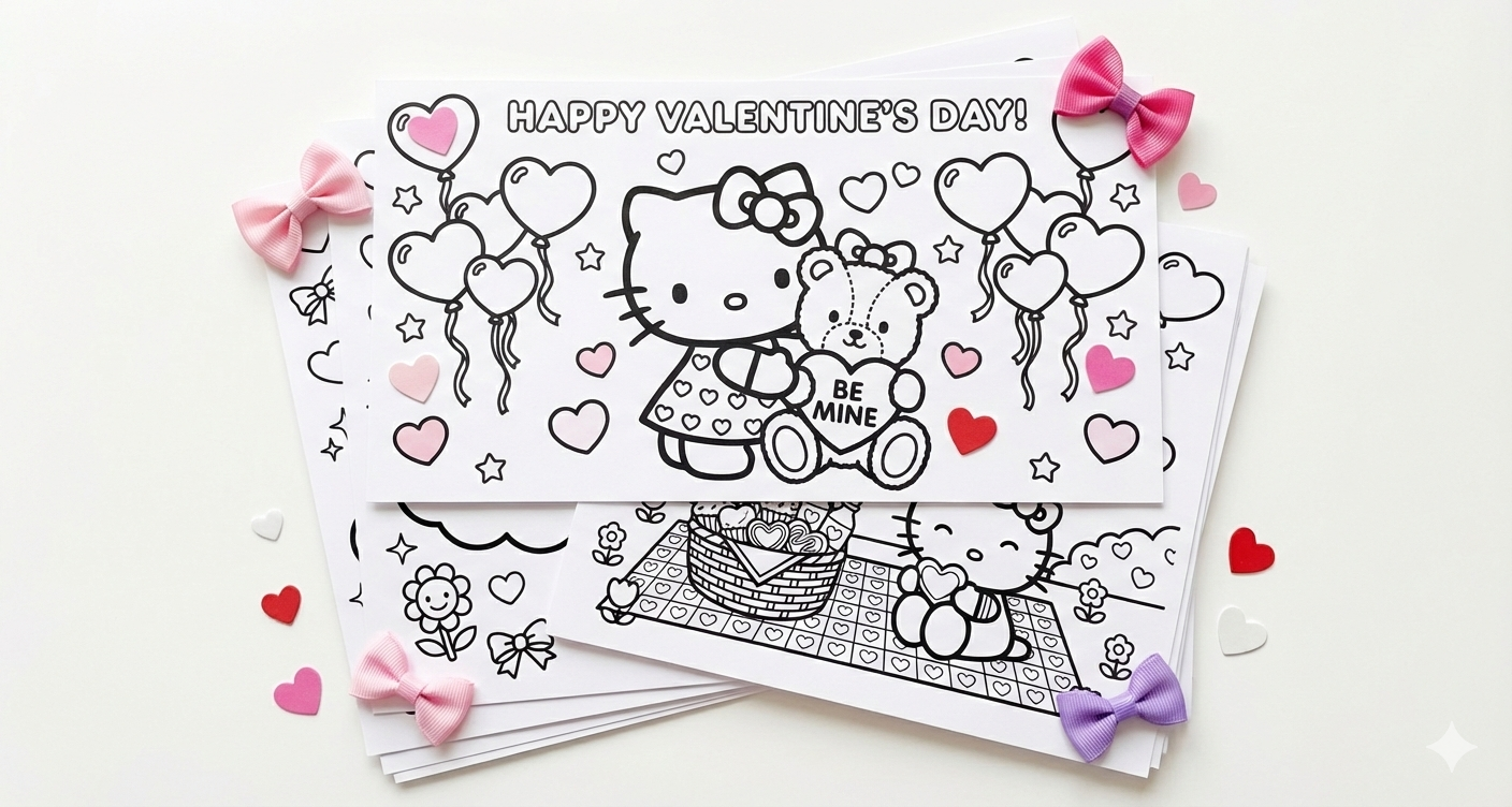 Hello Kitty Valentine Coloring Pages | Cute Valentine Coloring Book for ...
