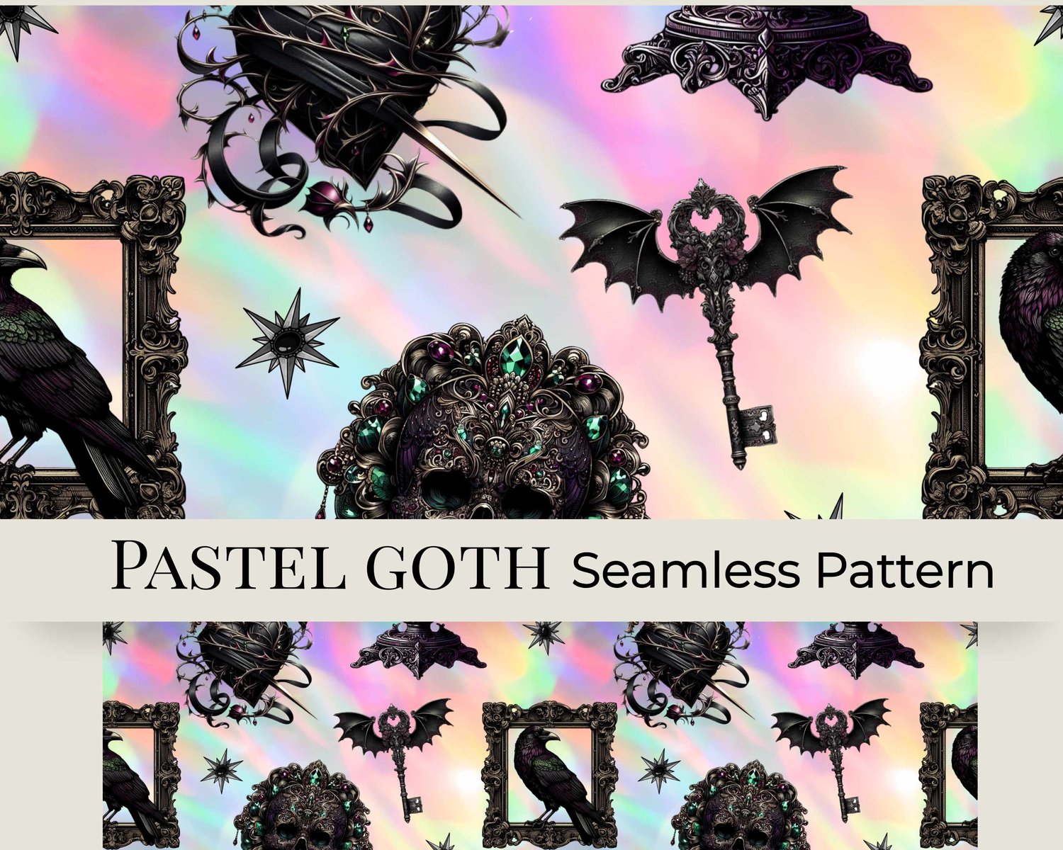 Pastel Goth Seamless Pattern PNG | Dark Gothic Digital Paper ...