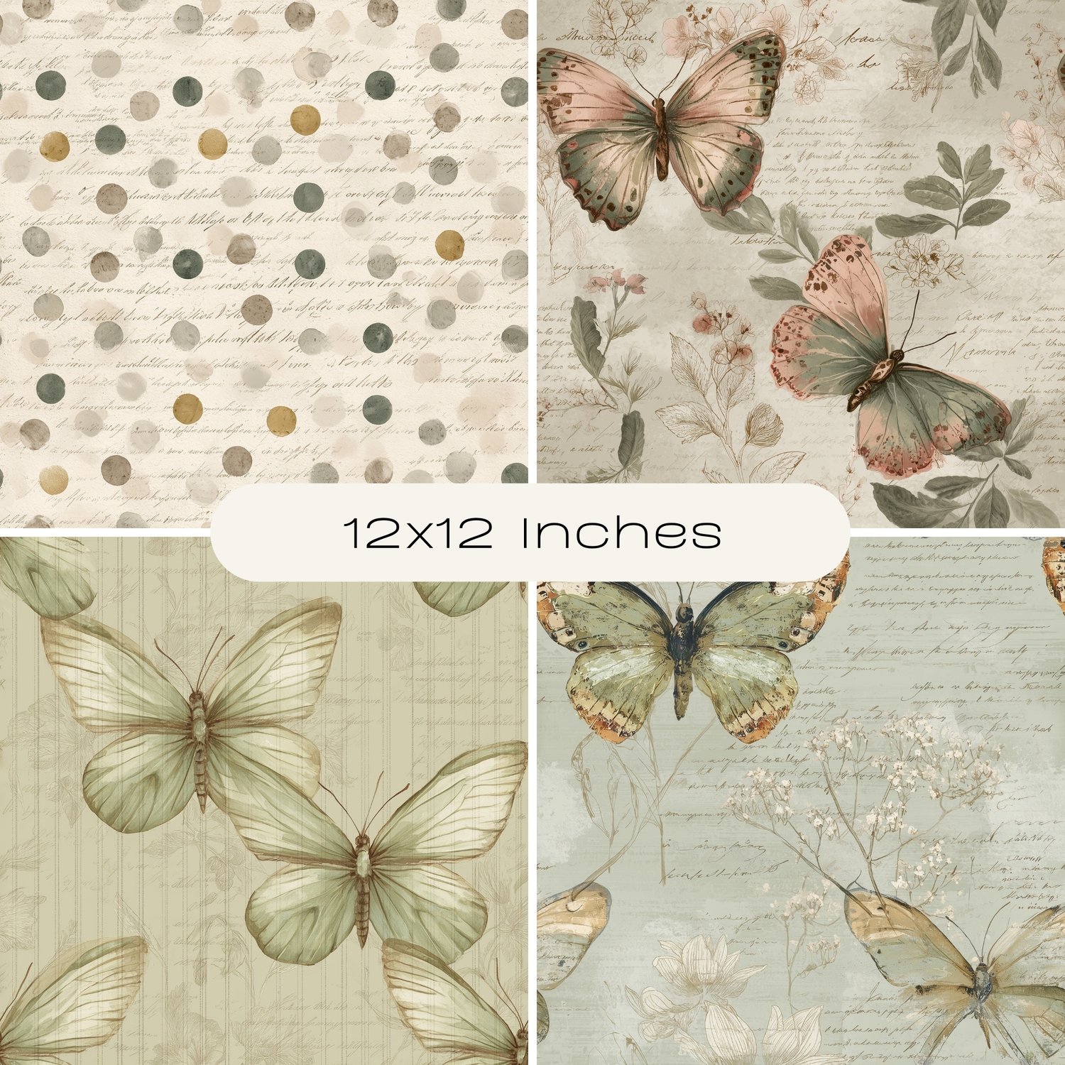 Sage Butterflies Seamless Digital Paper Pack