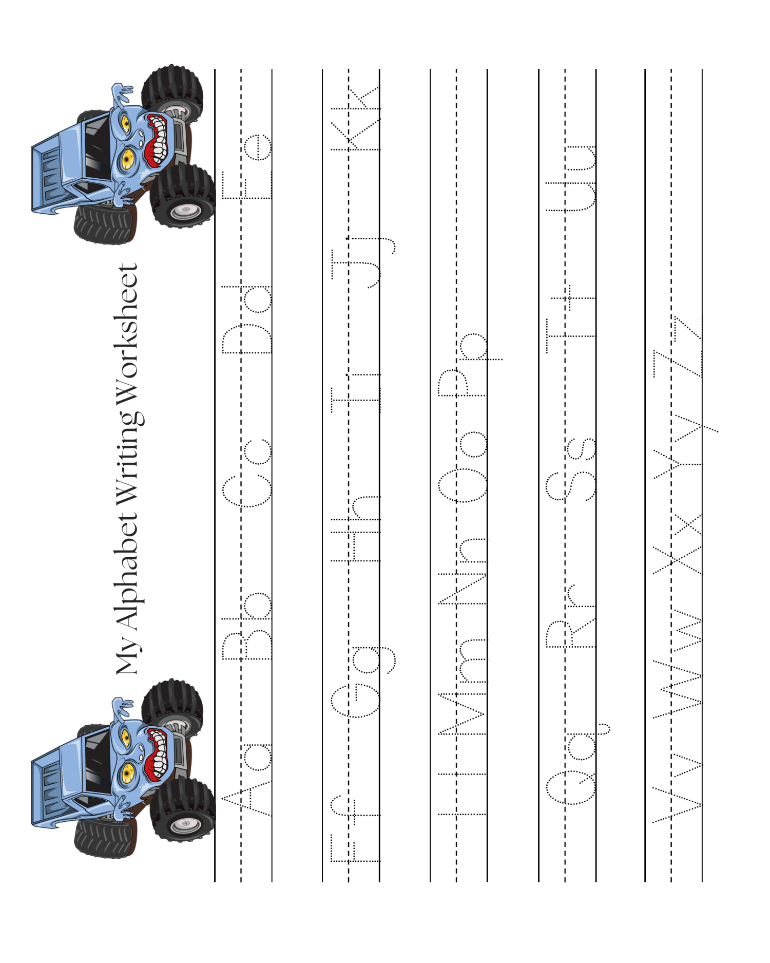 Monster Truck Tracing worksheets PDF- Fun learning for Little Beginners ...