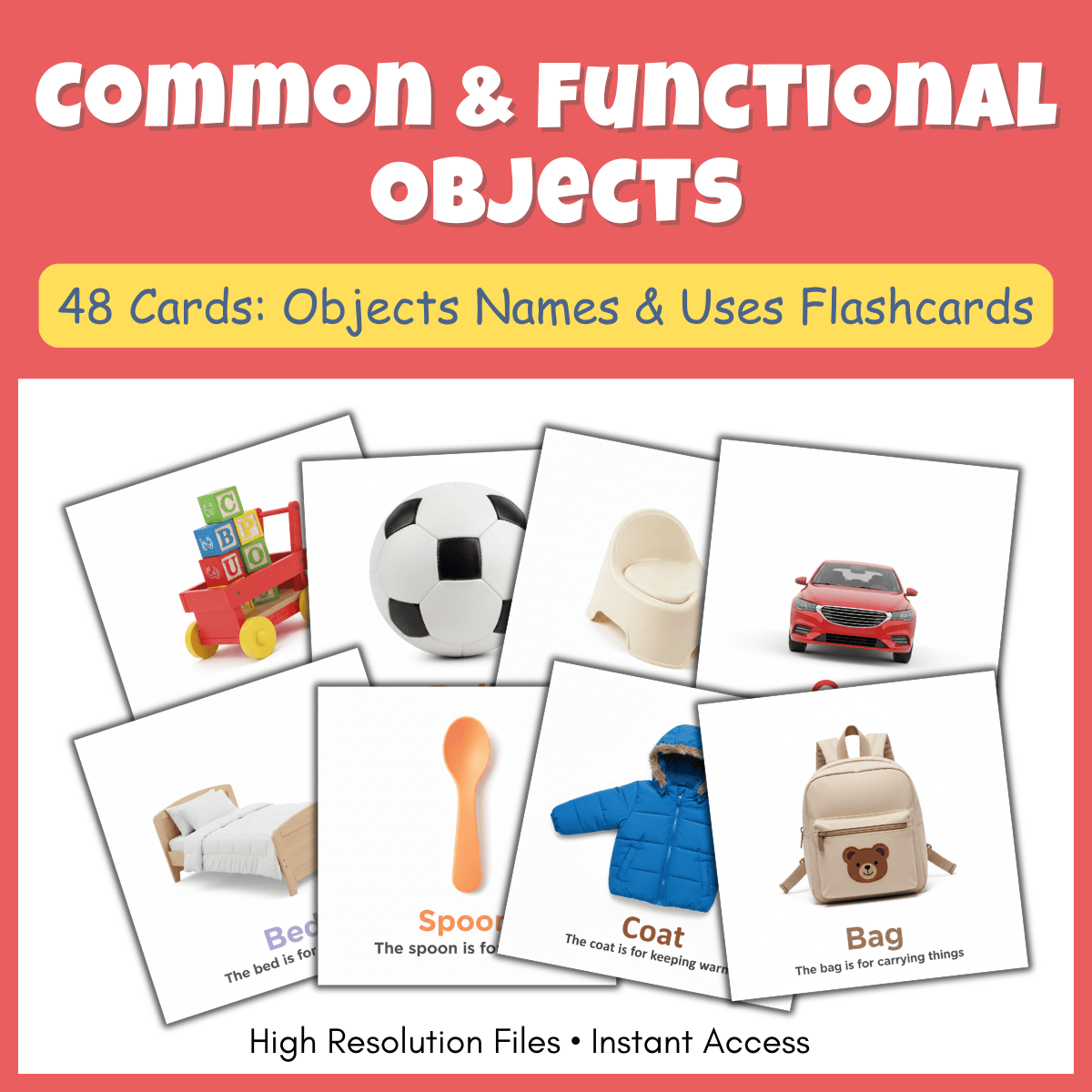 Common Functional Objects Noun Flashcards Speech Therapy ABA Printable ...