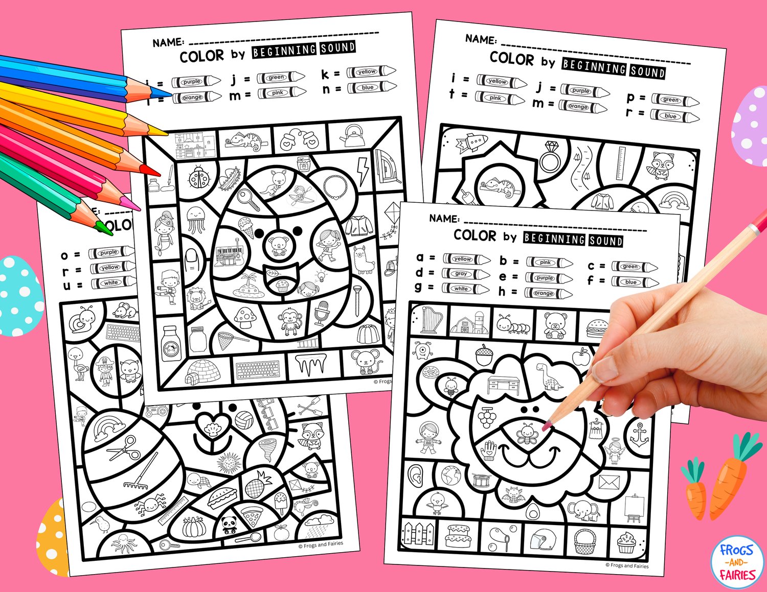 Easter Phonics Worksheets - Color by Beginning Sounds