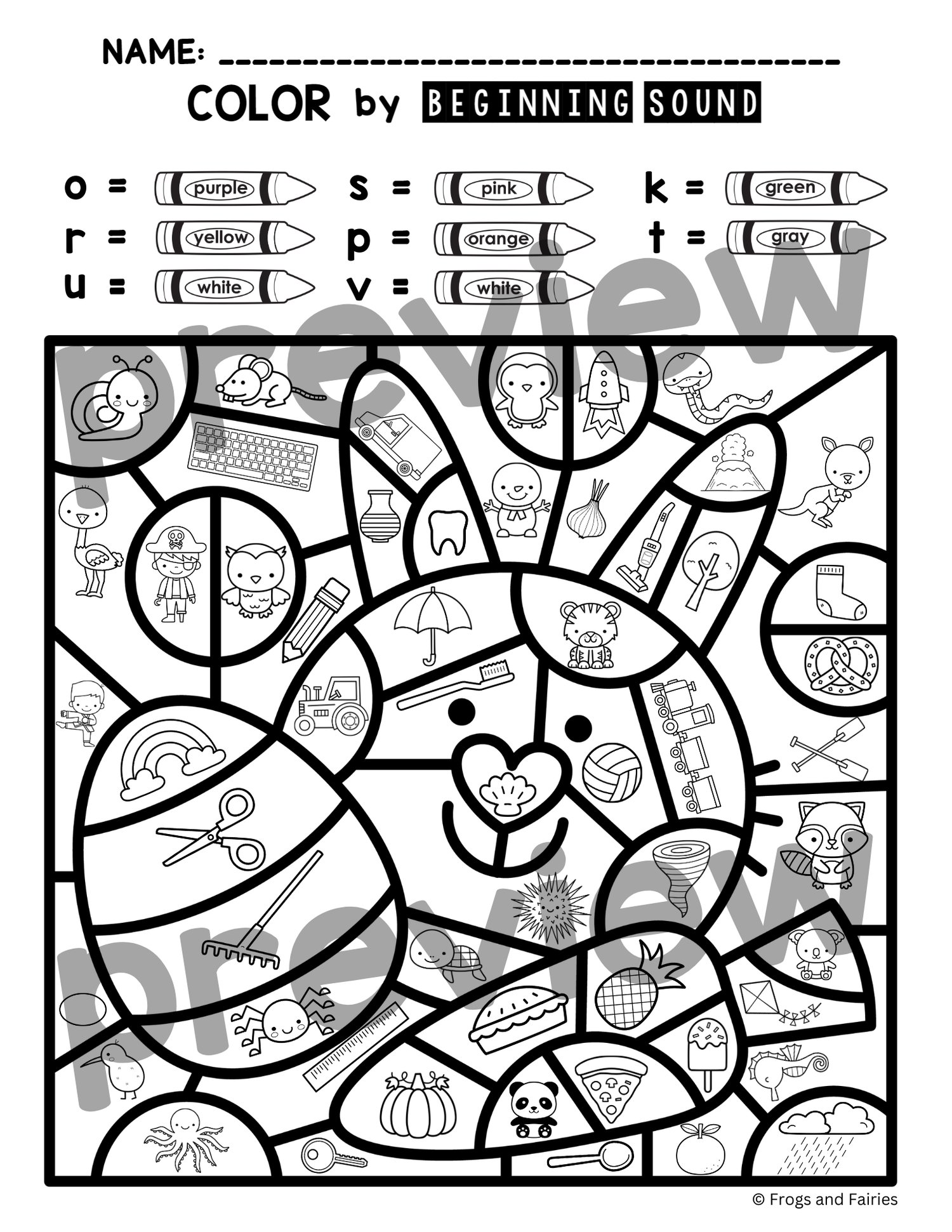 Easter Phonics Worksheets - Color by Beginning Sounds