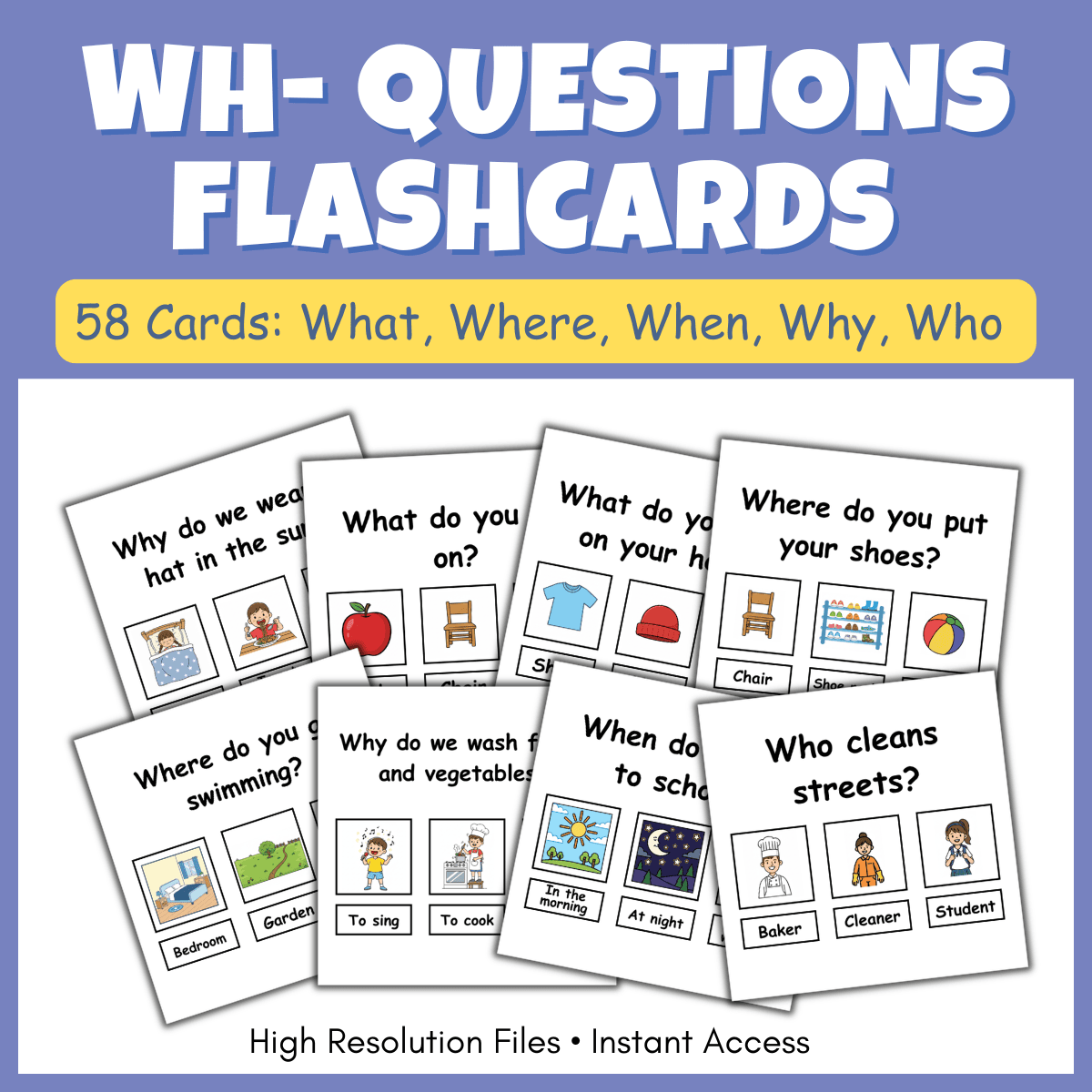 WH Questions Printable Flashcards with Visual Picture Choices: What ...