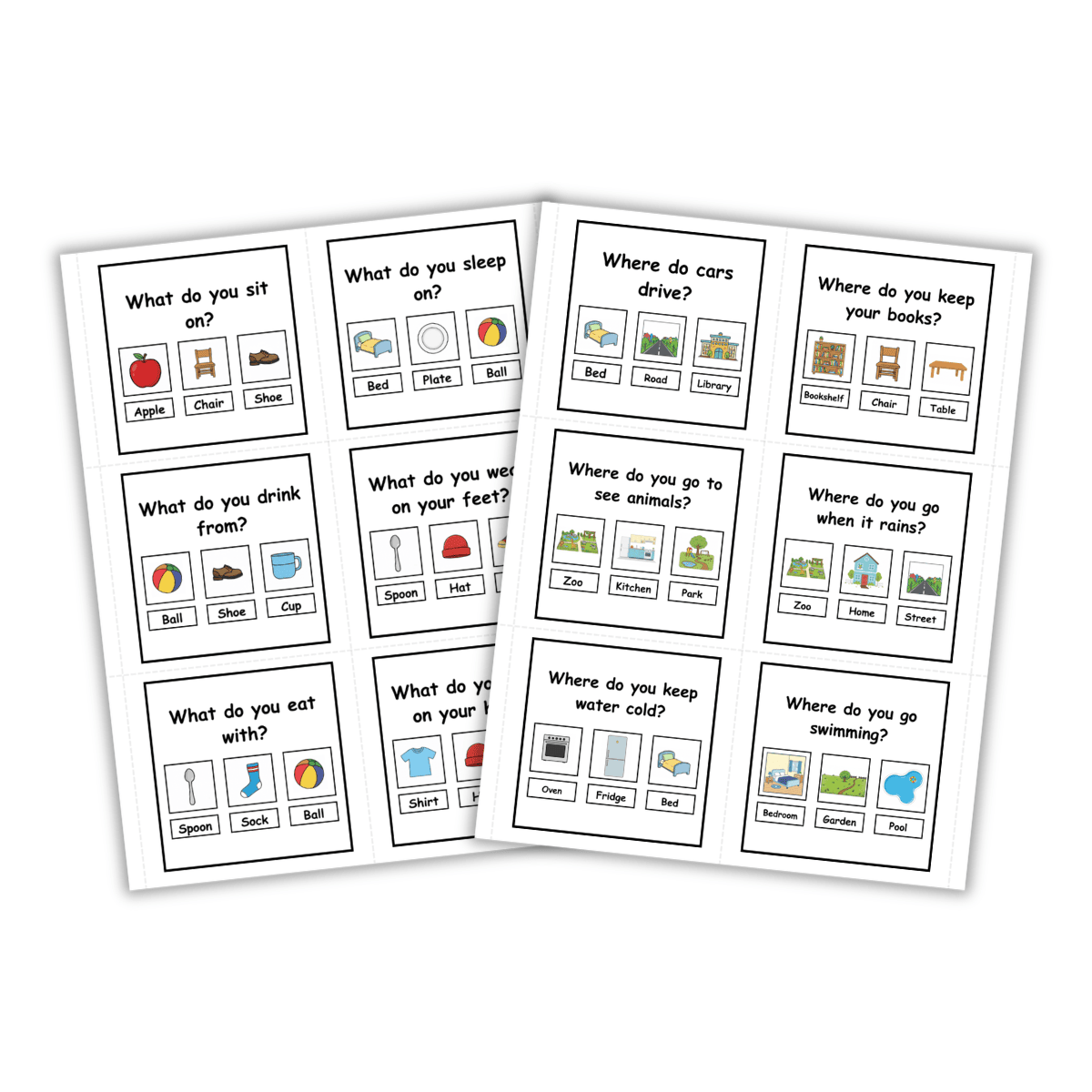 WH Questions Printable Flashcards with Visual Picture Choices: What ...