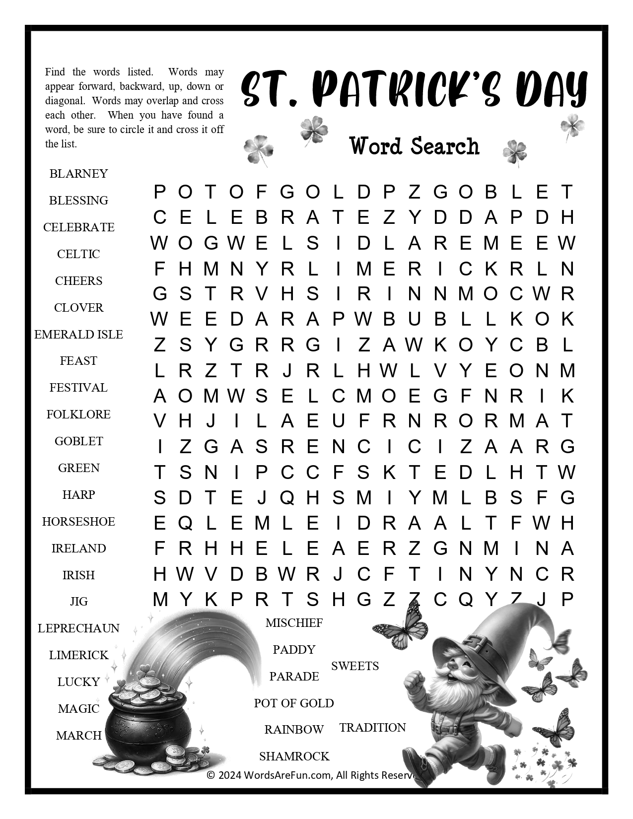 St. Patrick’s Day Word Search Printable PDF – March Irish Holiday ...