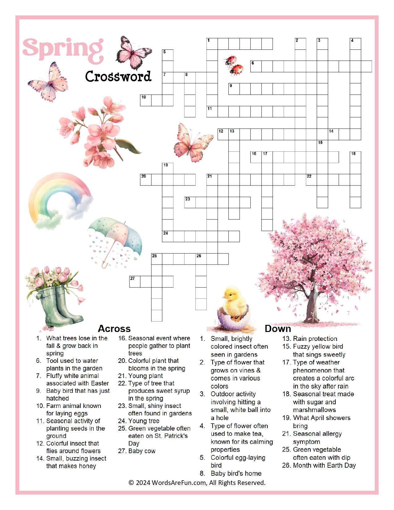 Spring Crossword Puzzle Printable PDF – Spring Vocabulary Worksheet ...