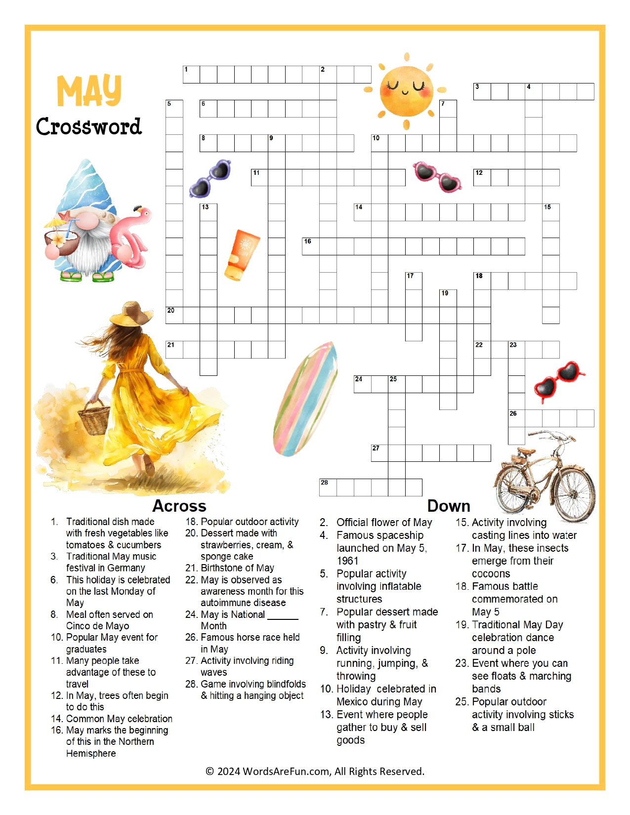 May Crossword Puzzle Printable PDF – Cinco de Mayo, Mother’s Day ...