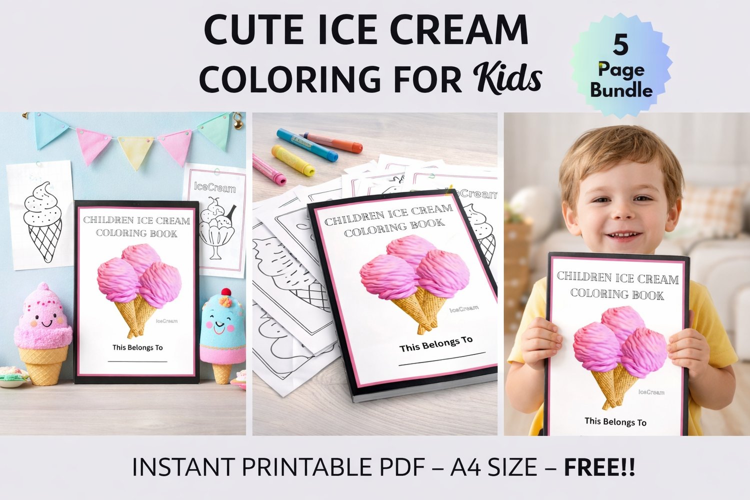 Cute Illustrated Ice Cream Coloring Book For Kids ages 3-8 - Payhip