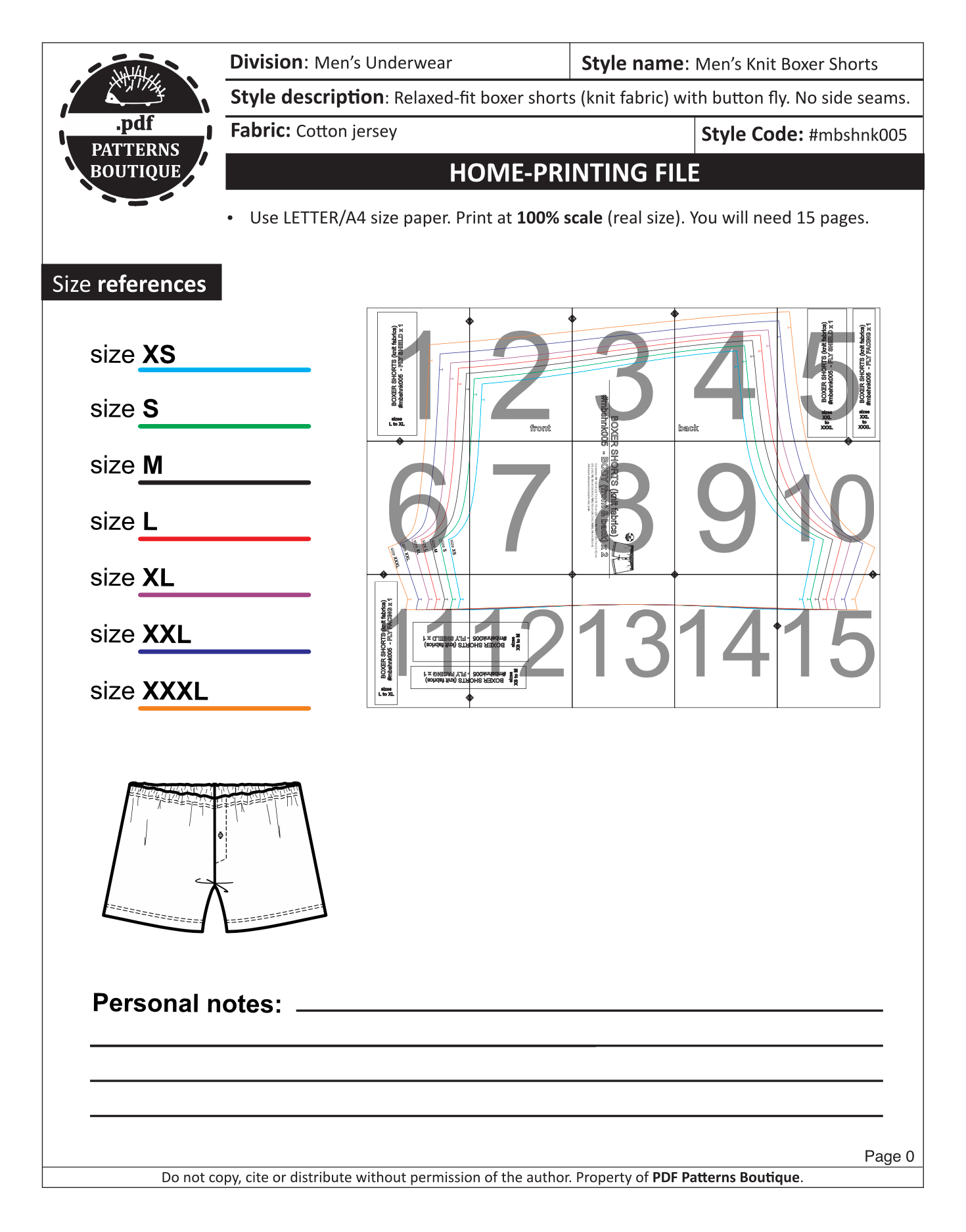 BOXER SHORTS for men (knit fabric) / PDF Sewing Pattern & Youtube Video ...