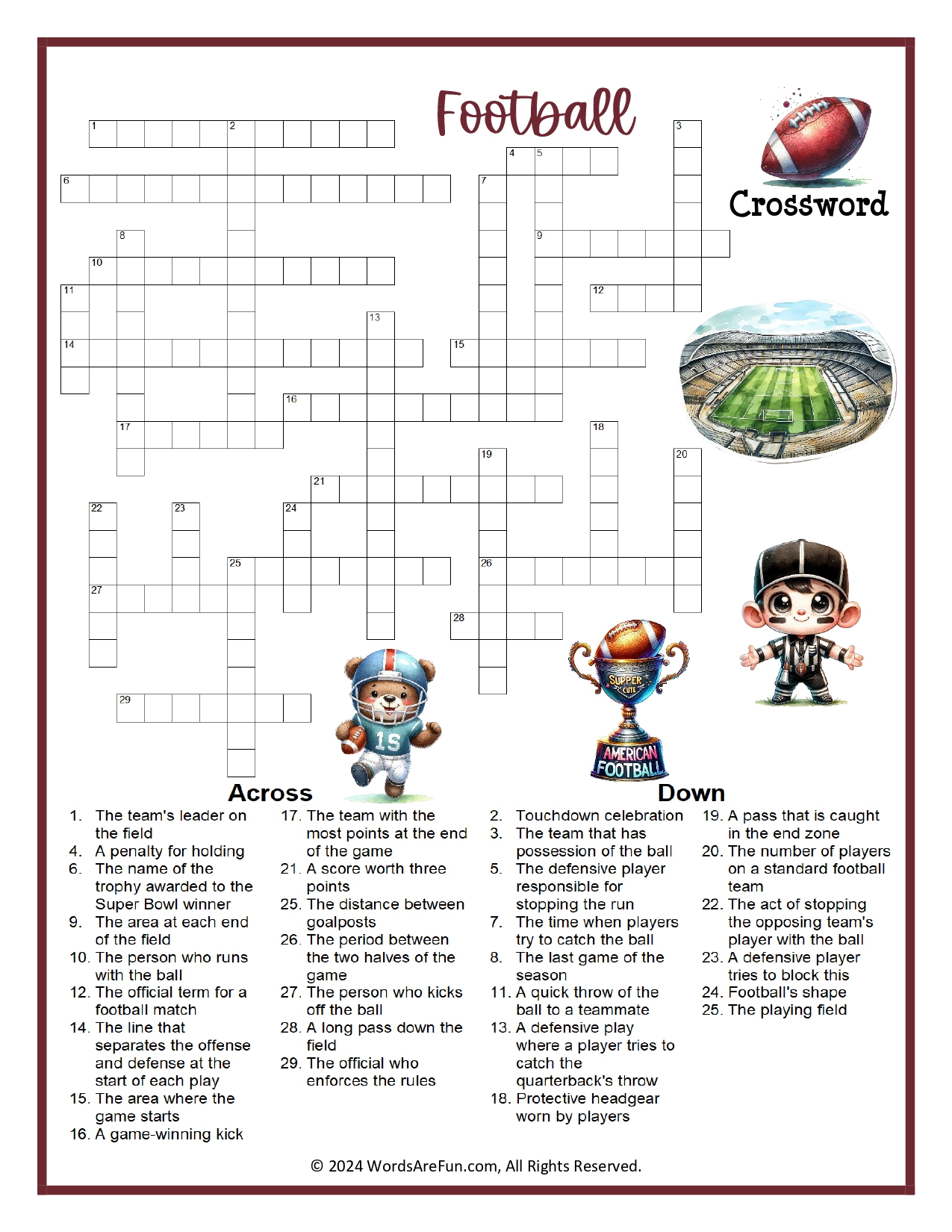 Football Crossword Puzzle Printable PDF – Sports Vocabulary Activity ...