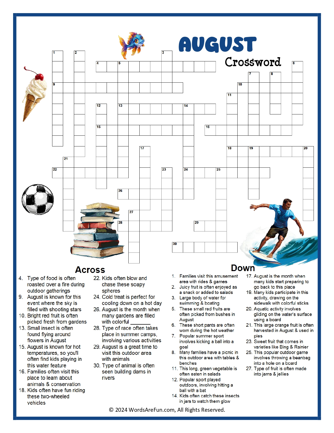 August Crossword Puzzle Printable PDF – Summer & Back to School ...
